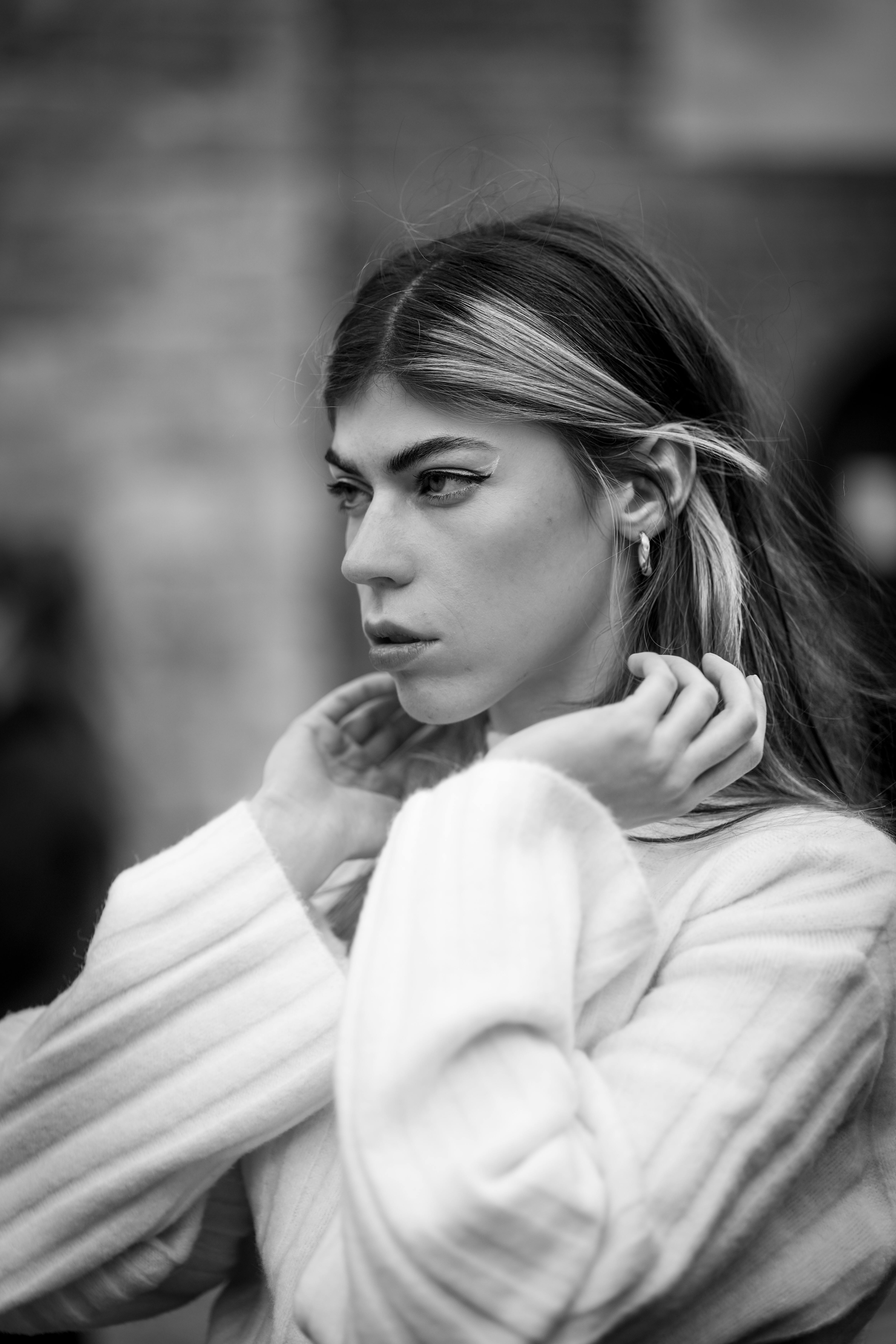 Smiling Model Wearing Makeup and White Sweater · Free Stock Photo