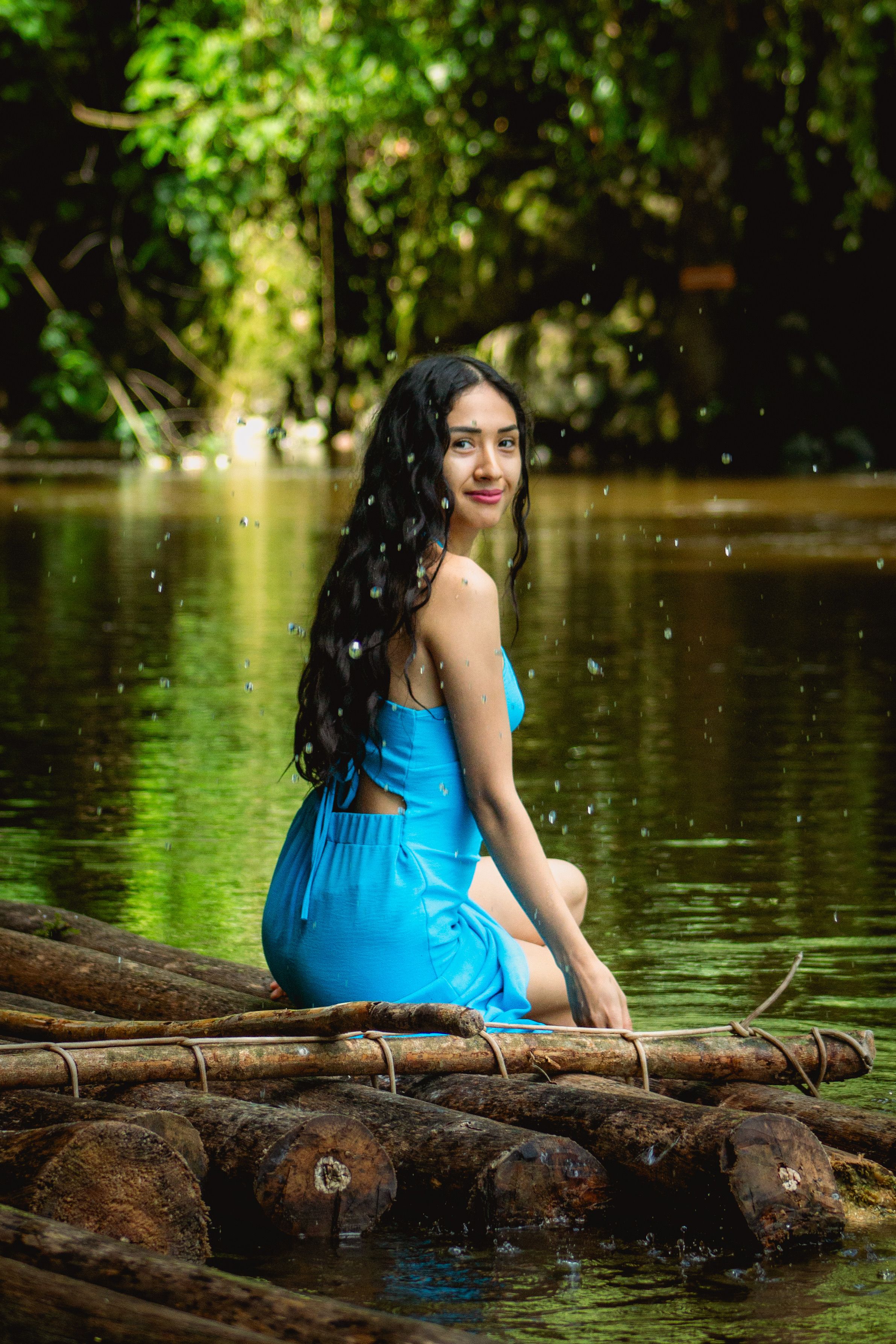Brunette in Blue Dress by River in Summer · Free Stock Photo
