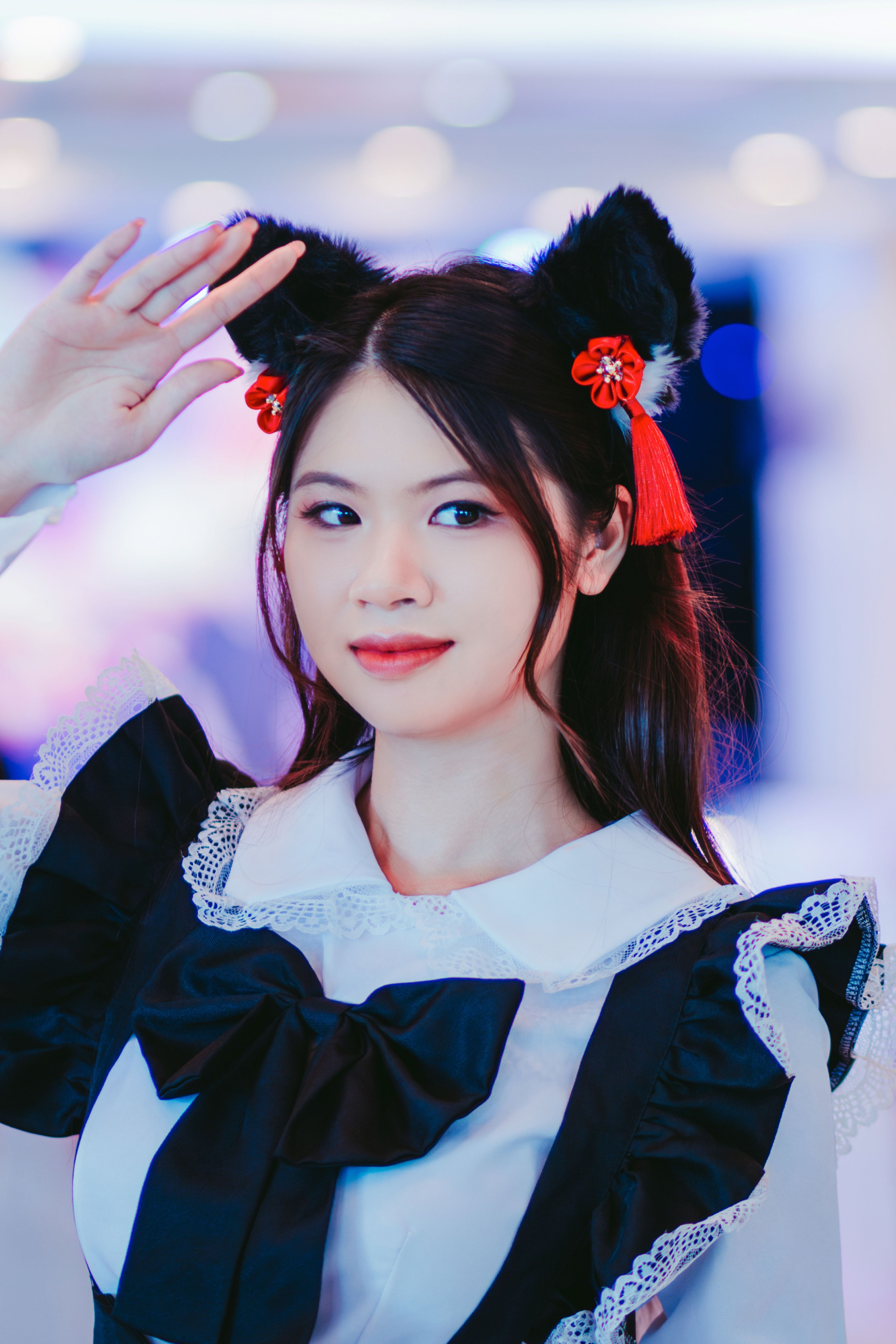 Woman in Costume of Anime Hero Raised Hand · Free Stock Photo