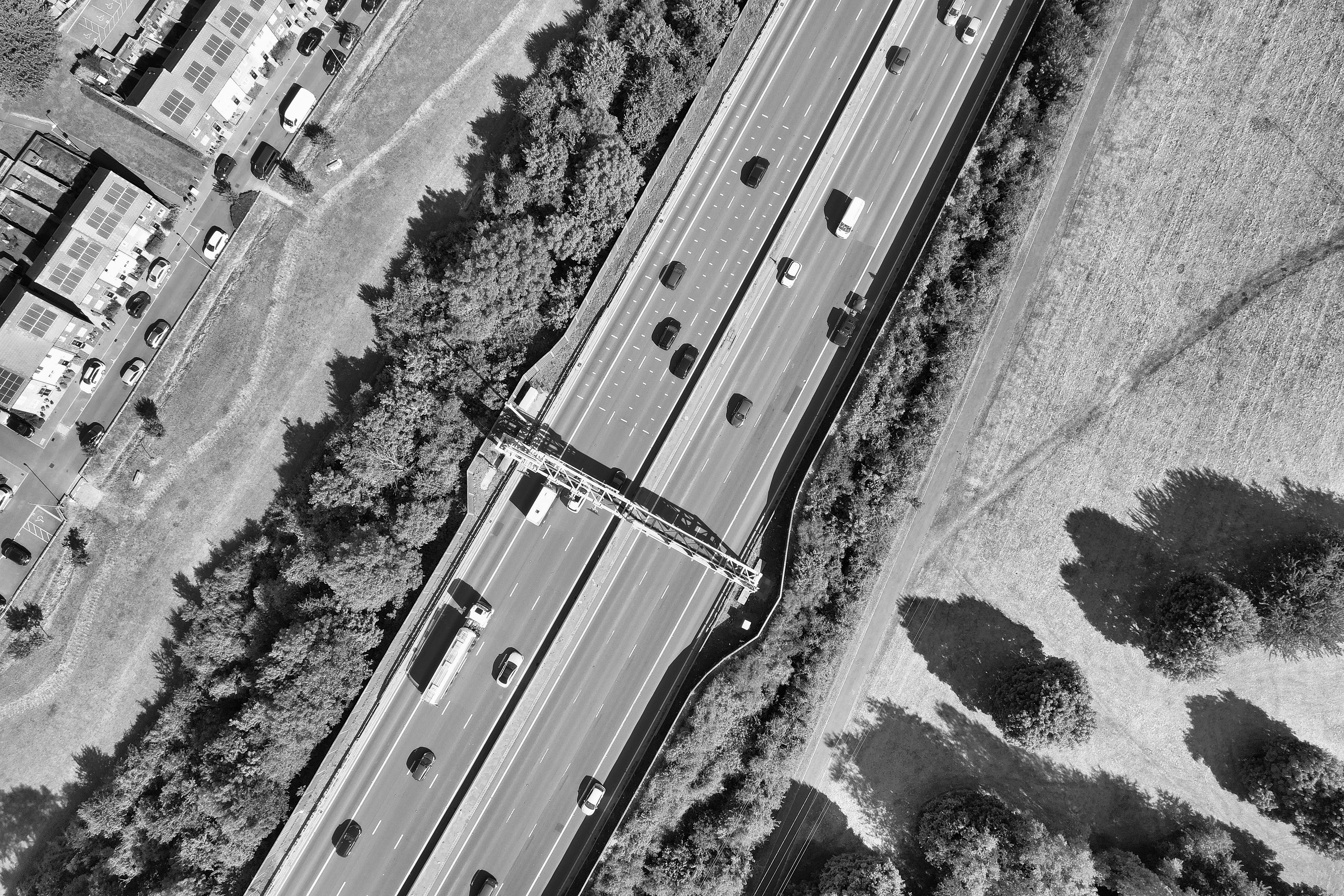 Black and White Top View of a Highway · Free Stock Photo