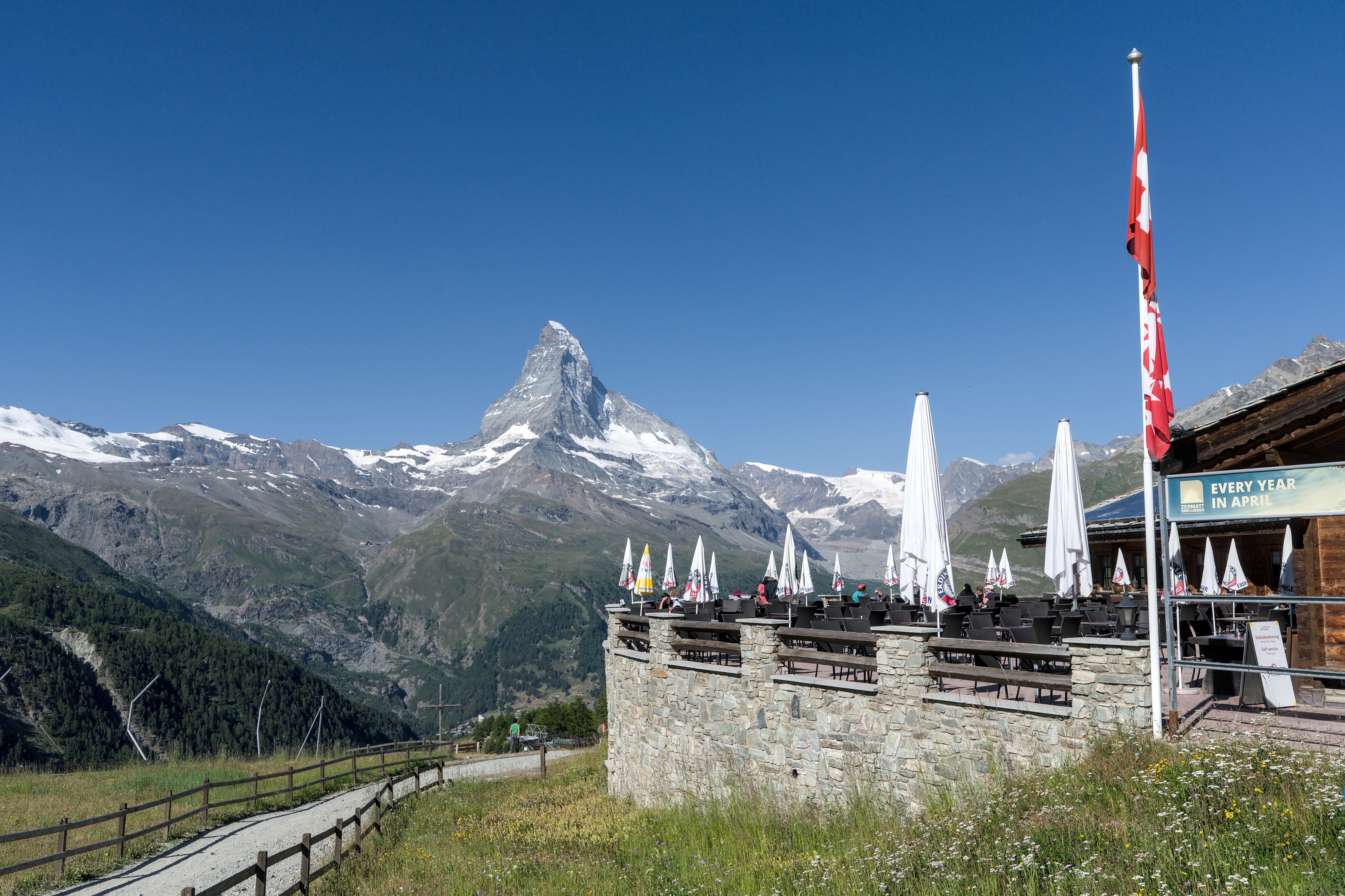 View Matterhorn in Alps and a Bar on the Border of Italy and ...