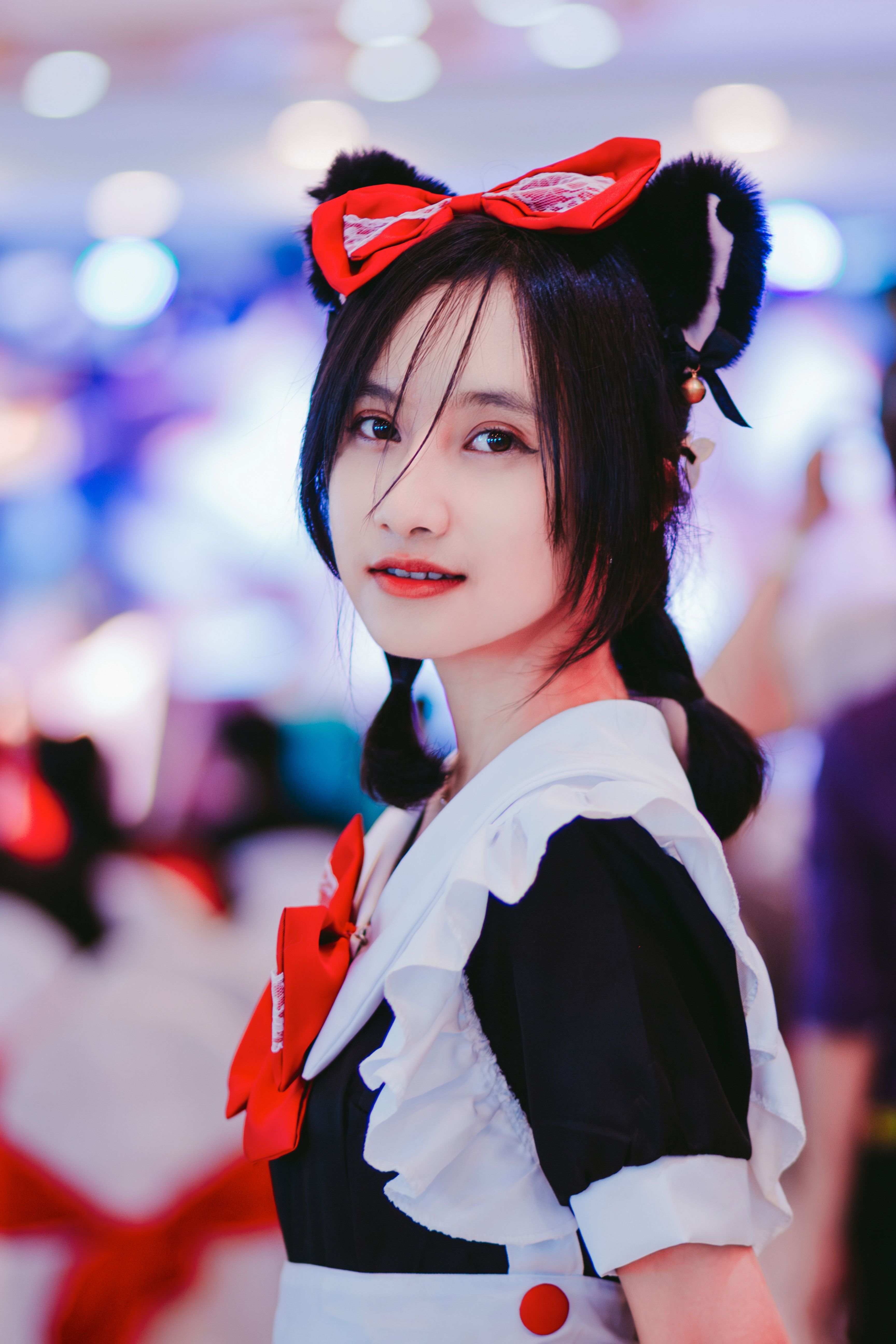 Teenager in Maid Costume Showing Peace Signs · Free Stock Photo