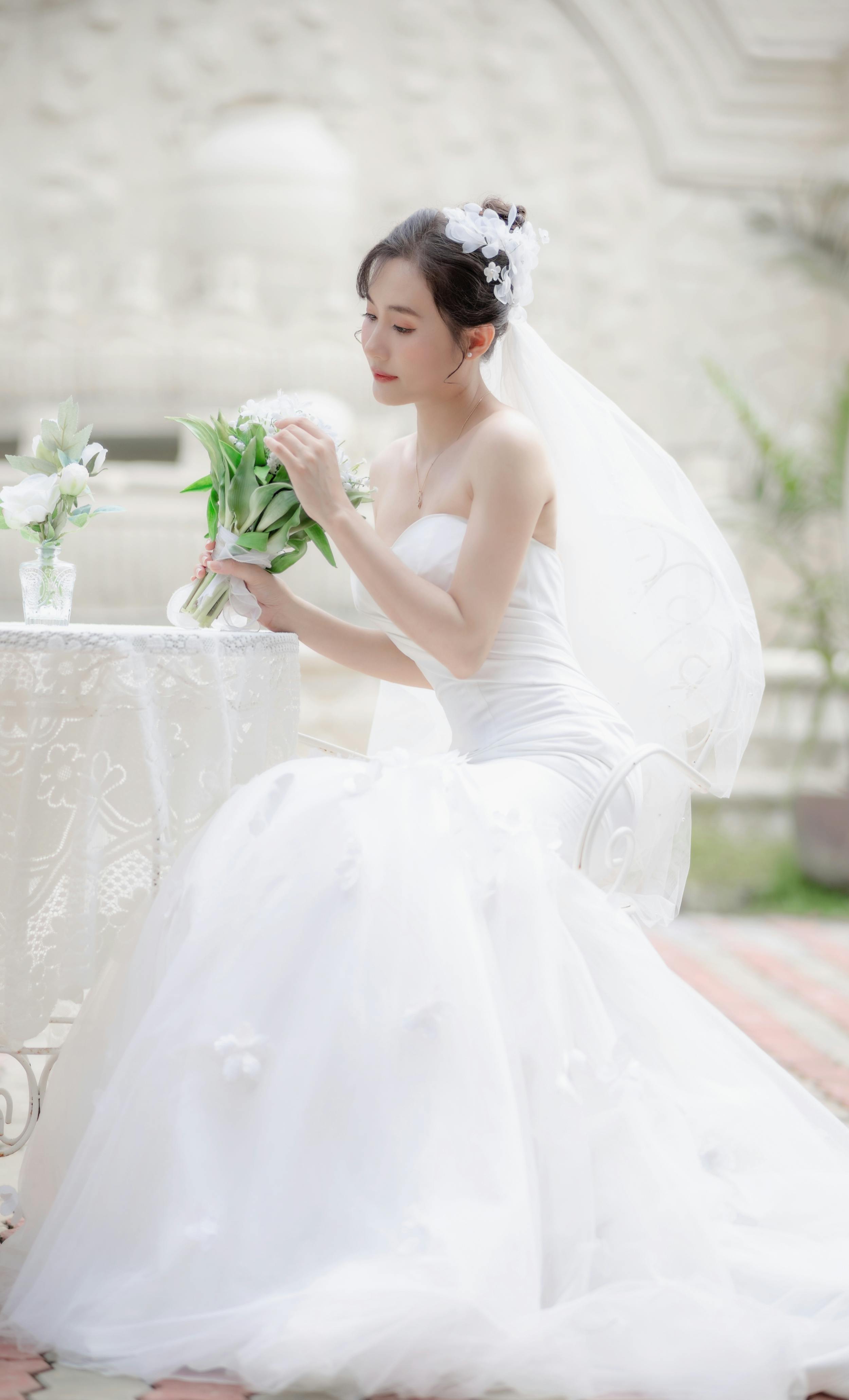 Sitting Bride in Wedding Dress · Free Stock Photo