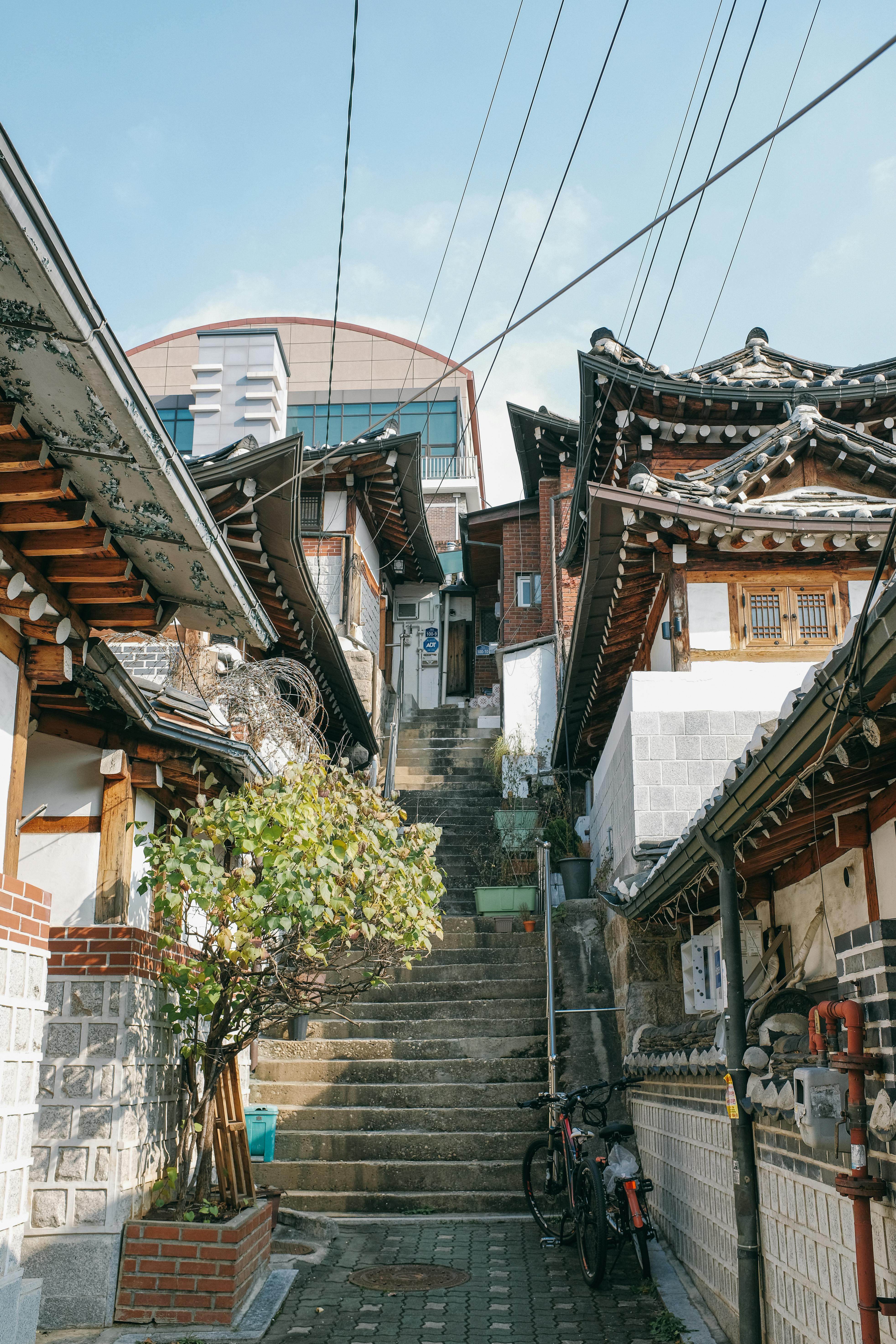Stairs between Buildings in Bukchon Hanok Village in Seoul, South Korea ...