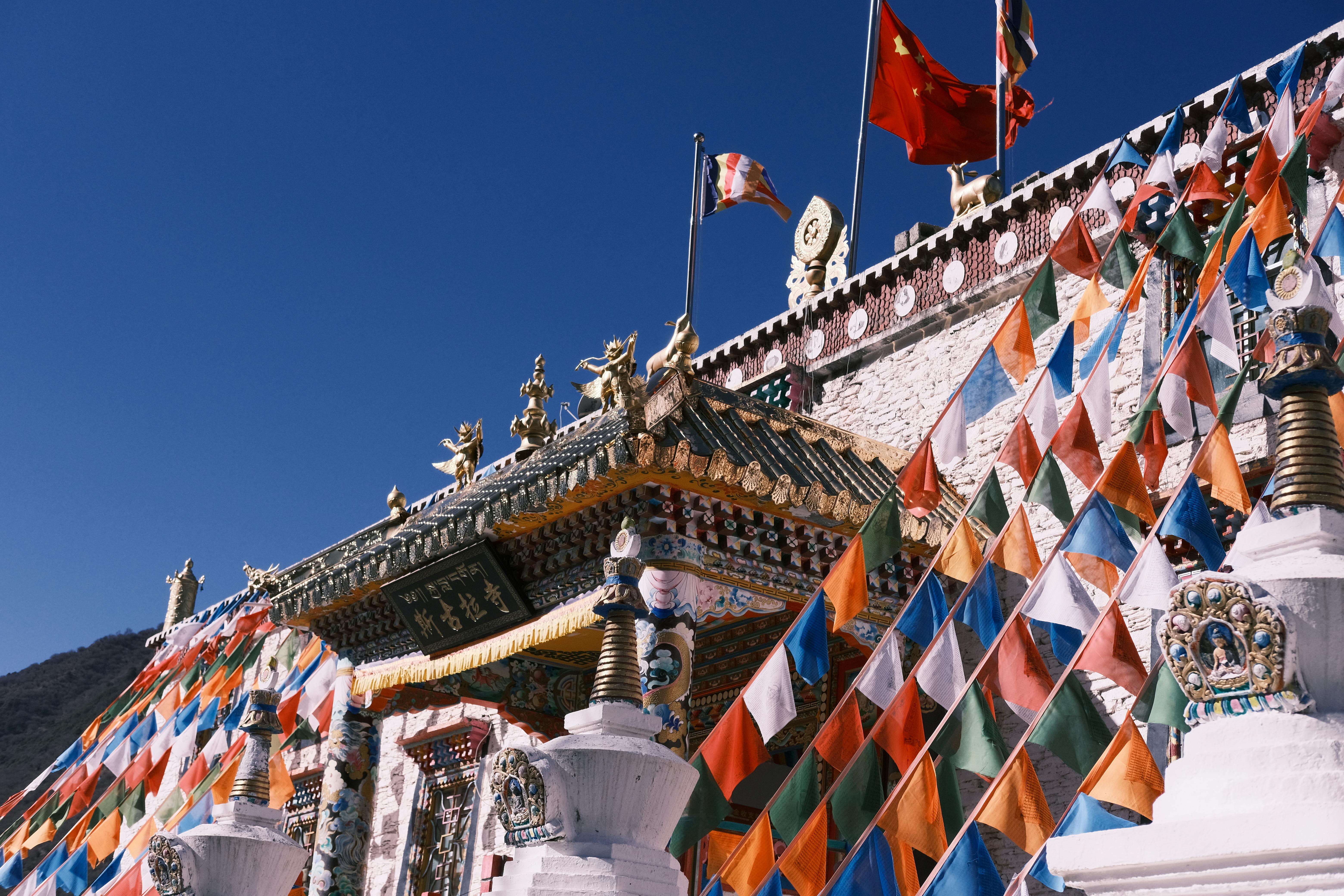 A Temple with Prayer Flags · Free Stock Photo
