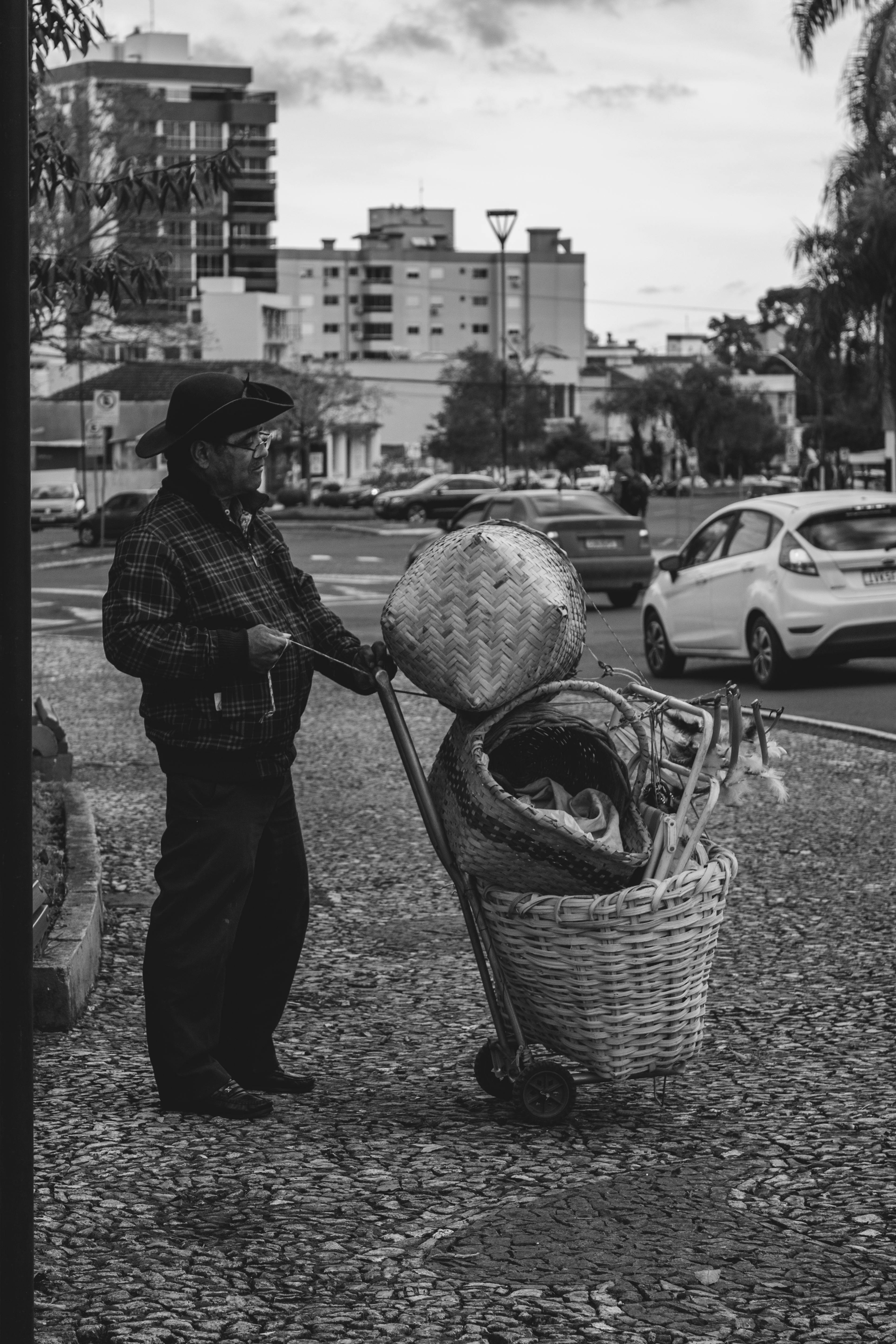 Man in Hat Holding Trailer with Bags · Free Stock Photo