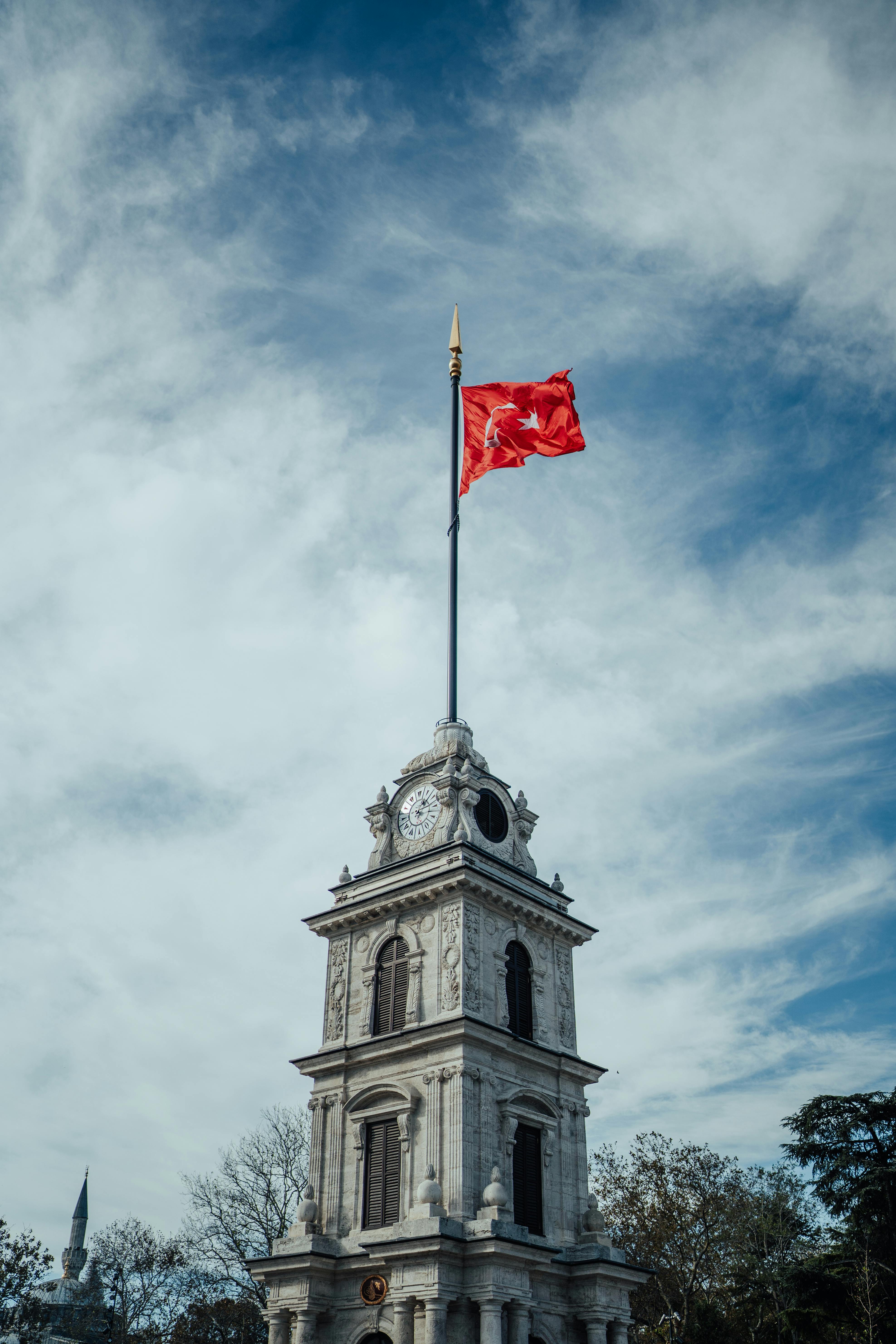 Flag on Tophane Clock Tower in Bursa in Turkey · Free Stock Photo