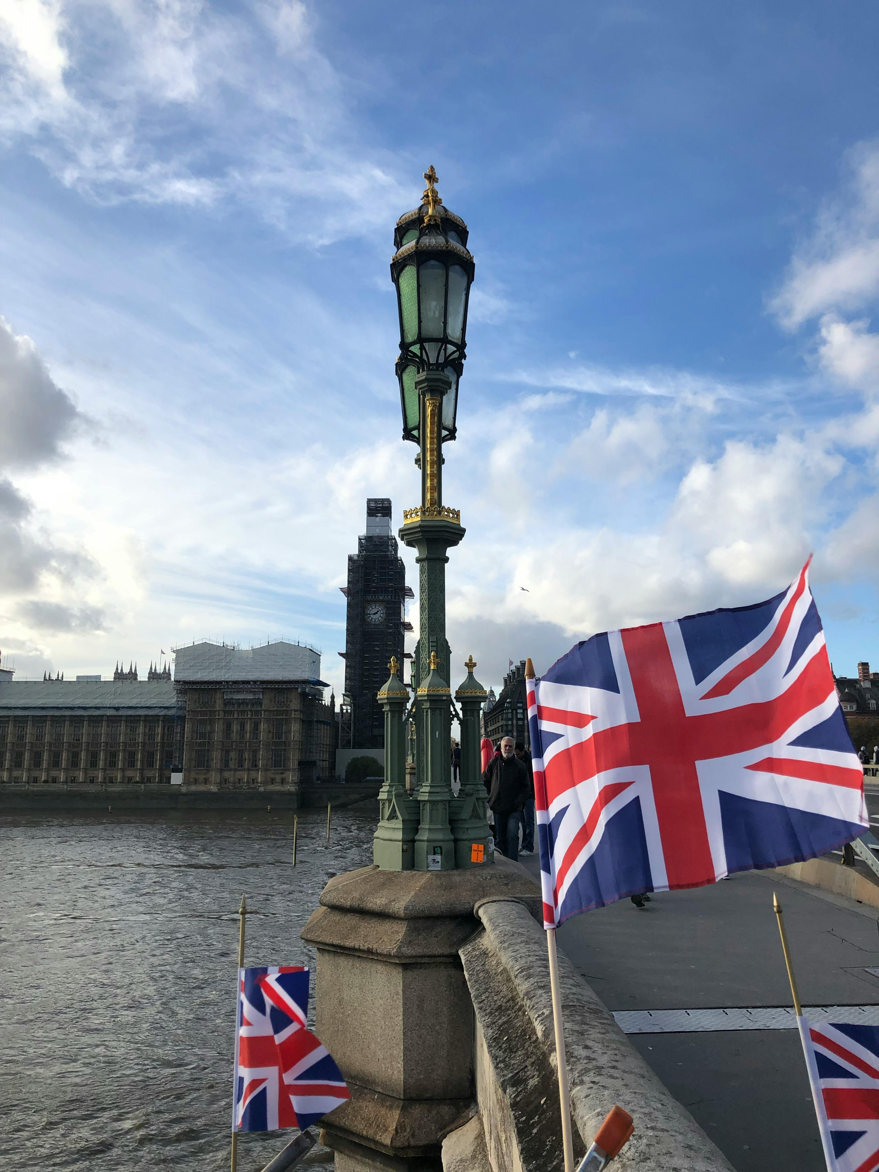 United Kingdom Flags on the Westminster Bridge in London, England ...
