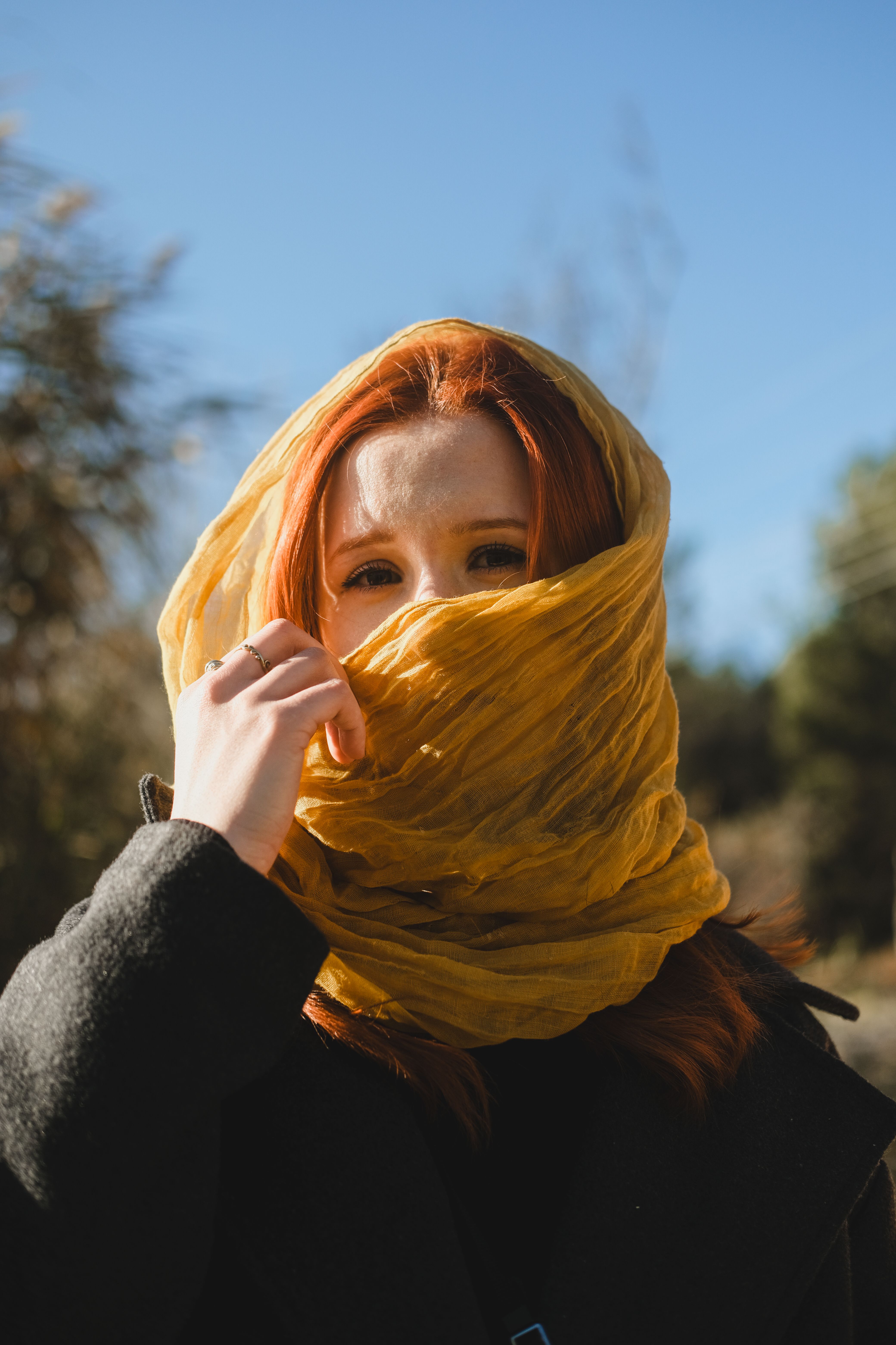 Portrait of Woman Wearing Yellow Scarf · Free Stock Photo