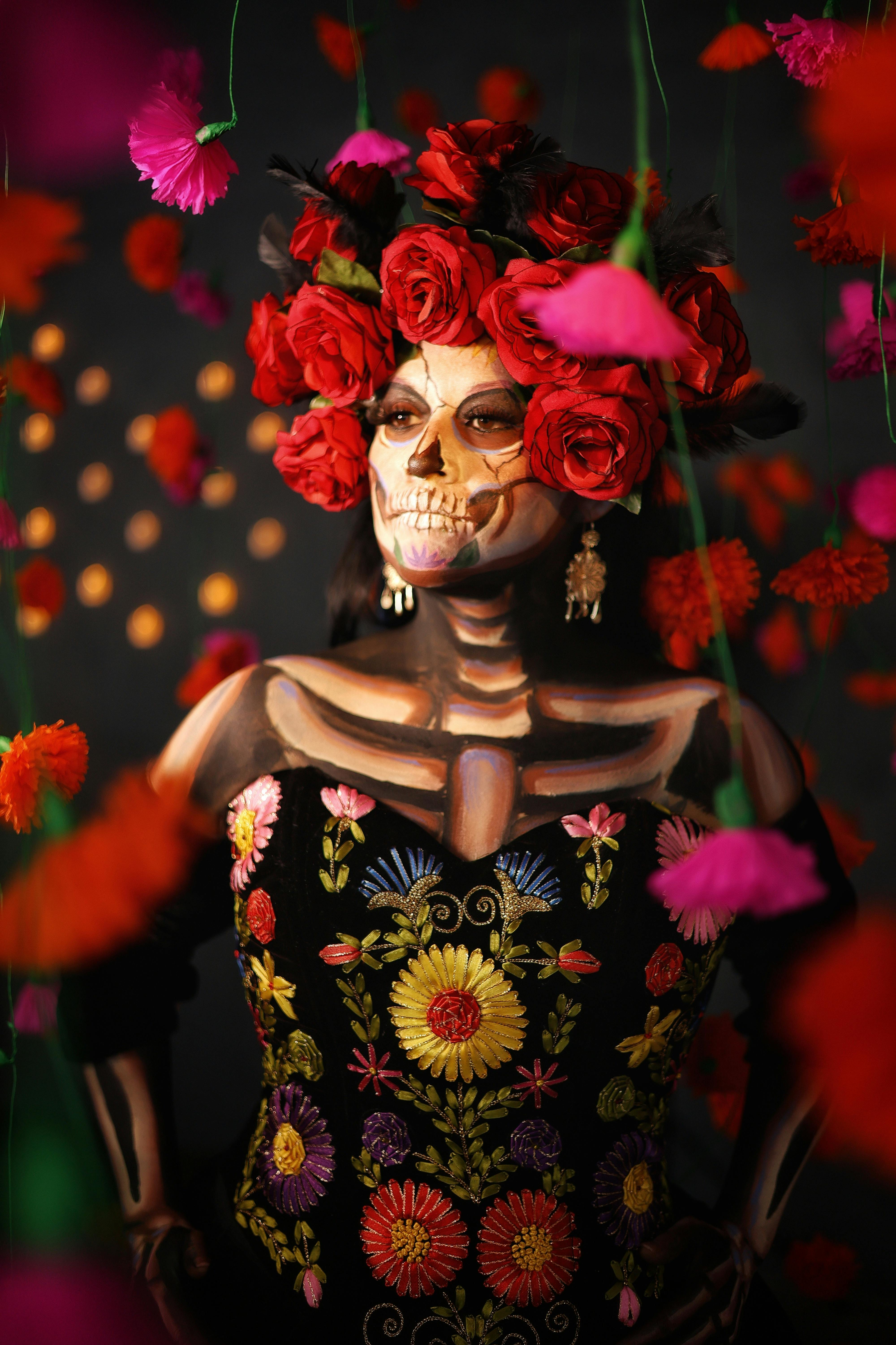 Woman Dressed as a Catrina Posing in Studio · Free Stock Photo