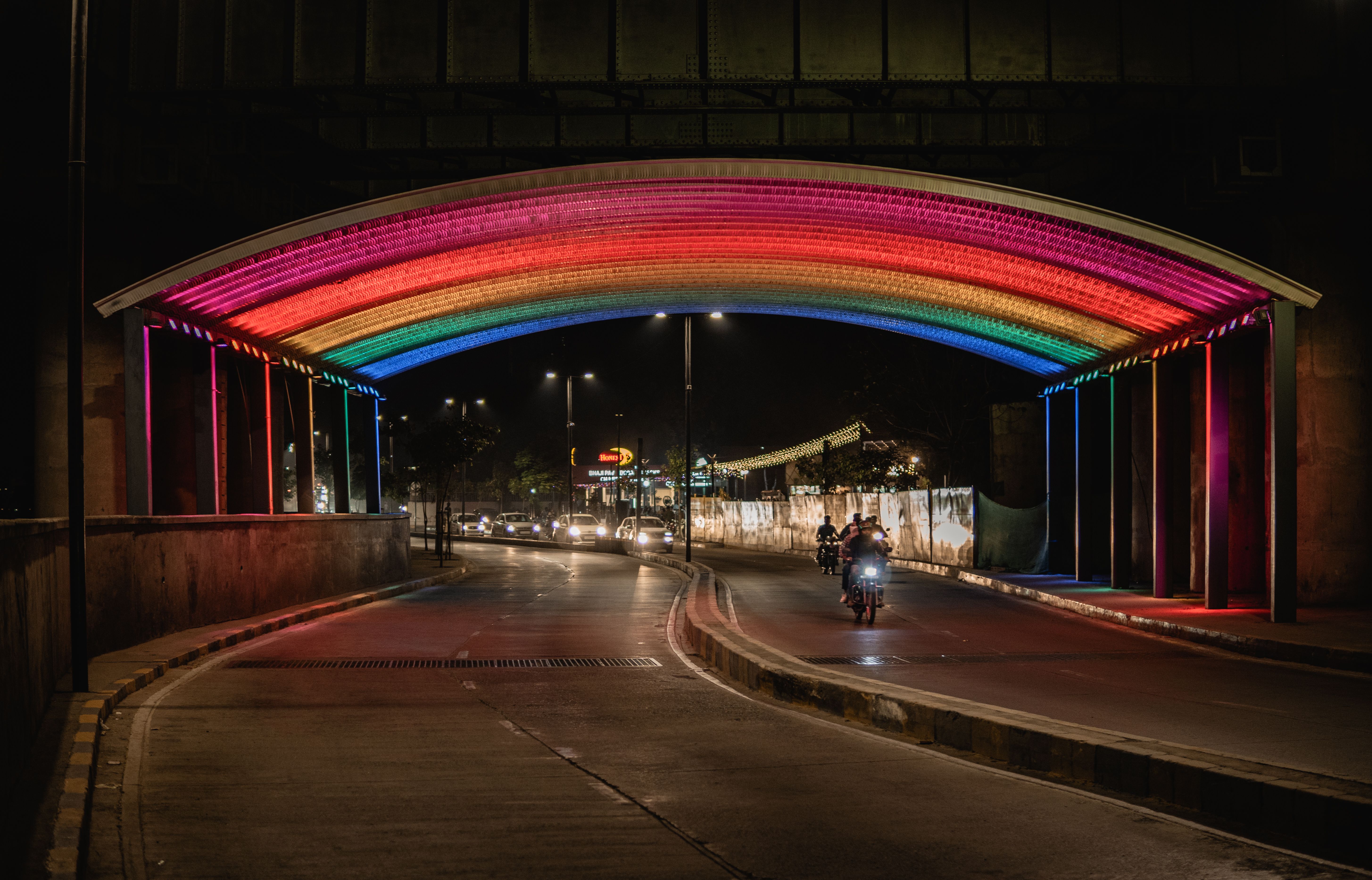An Illuminated Canopy Above the Street · Free Stock Photo