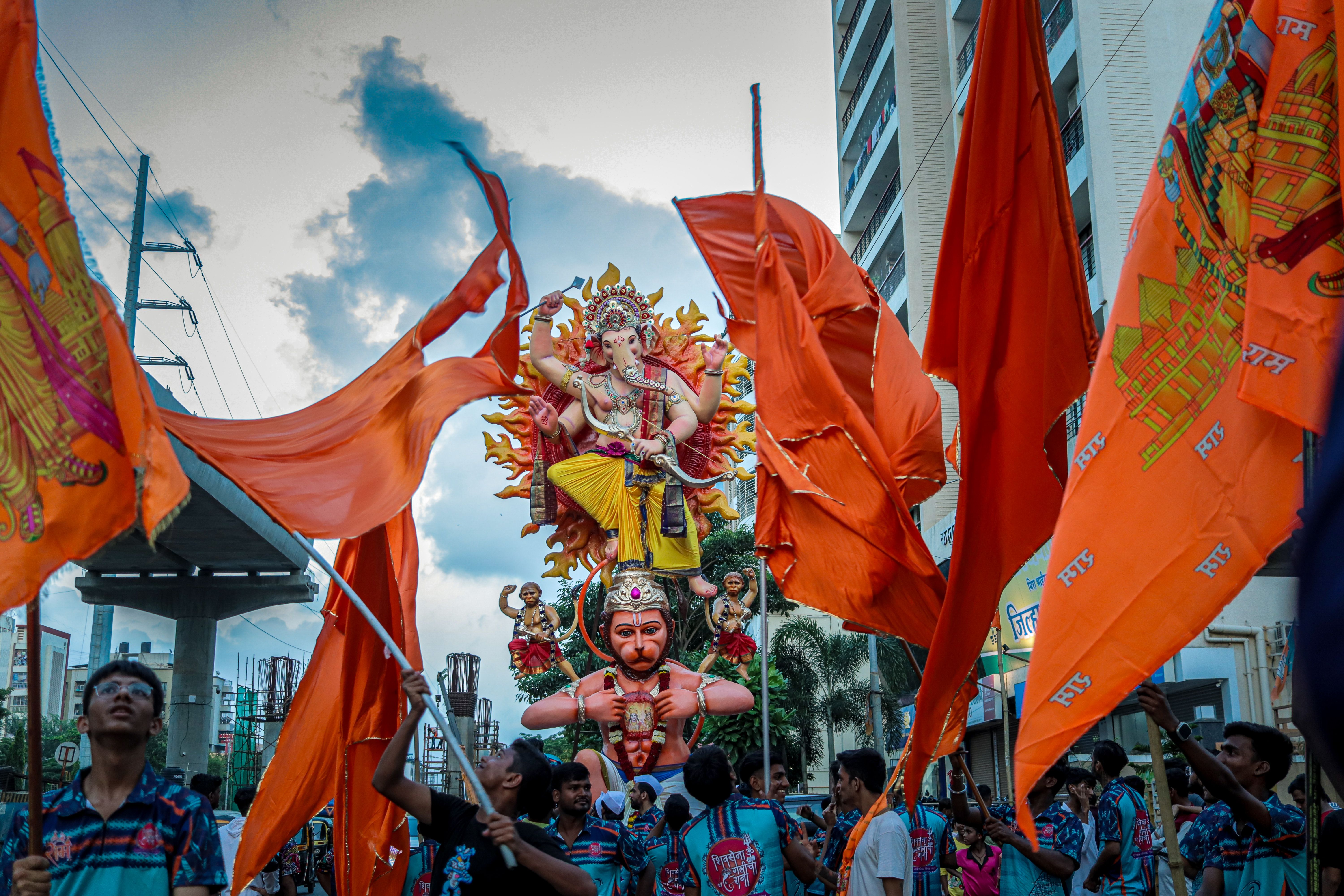 Ganesha Figure over Crowd on Street at Festival · Free Stock Photo