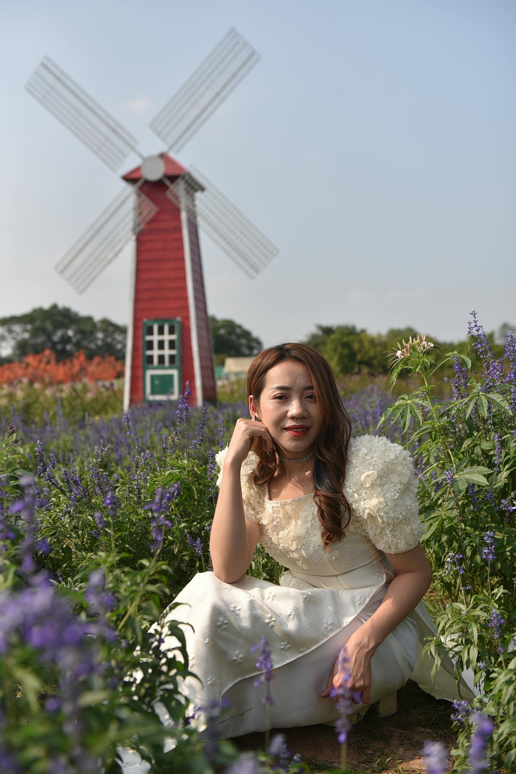Model in Light Yellow Ao Dai Dress with Floral Appliques and White ...