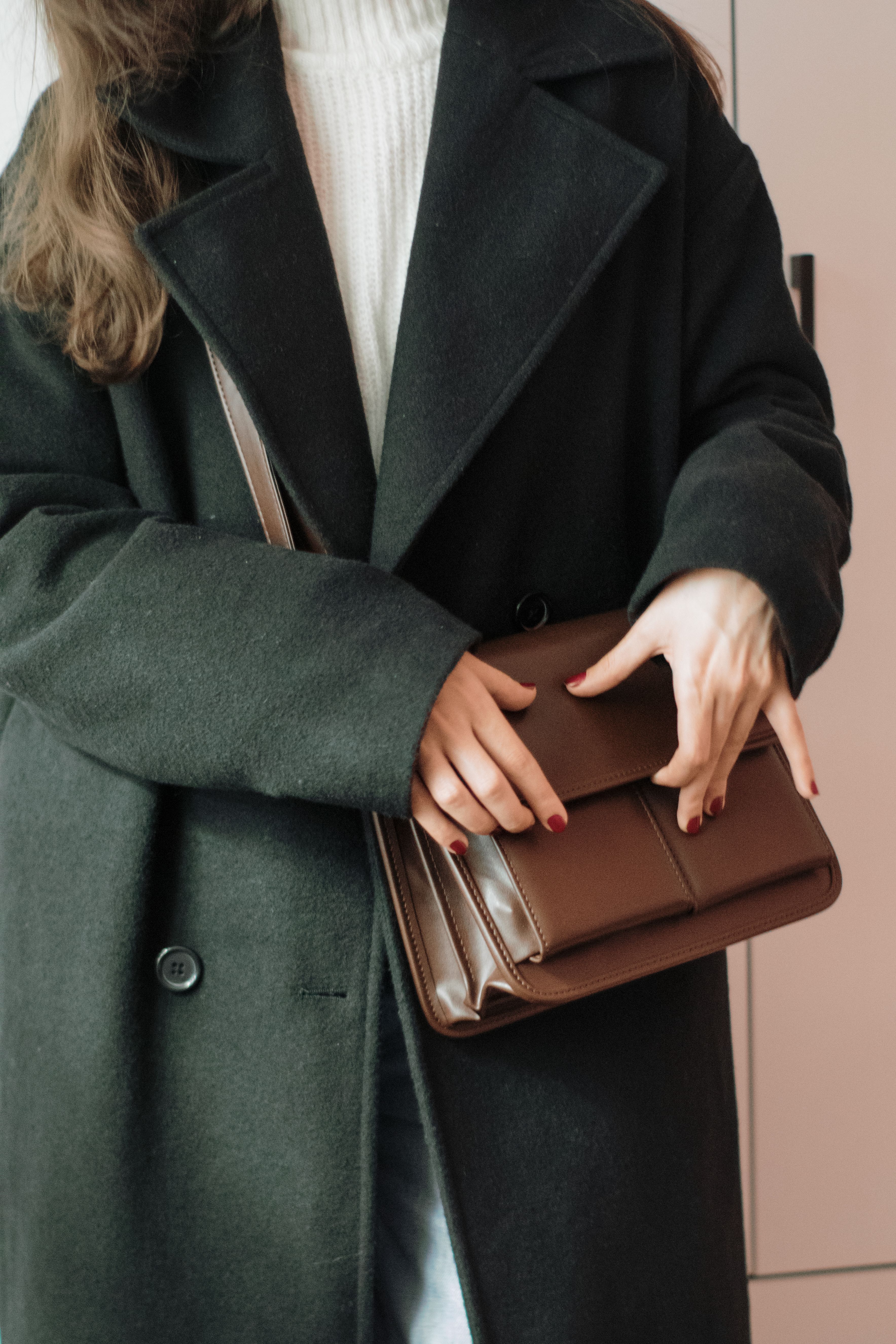 Woman Wearing Coat and Brown Leather Bag · Free Stock Photo