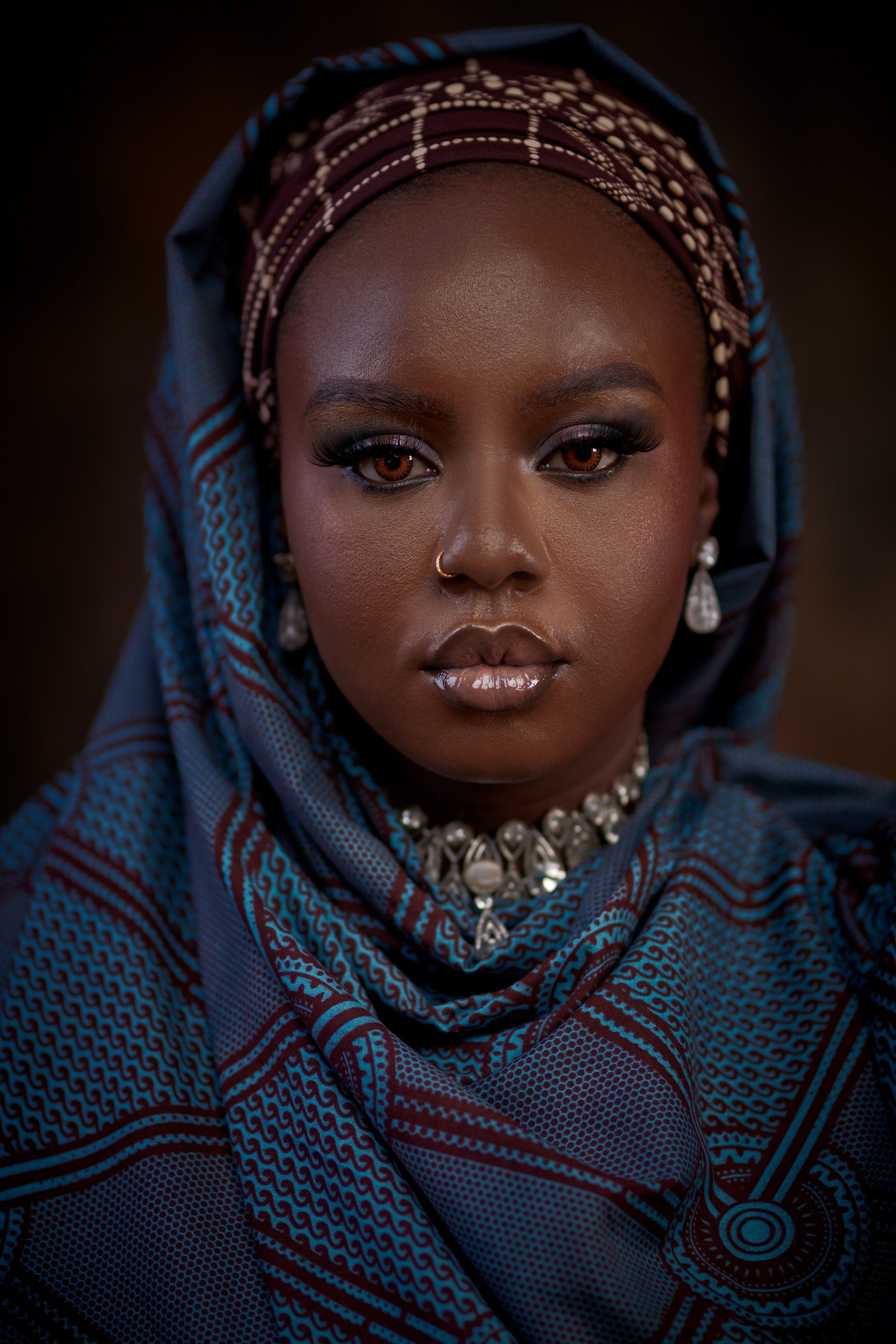 Beautiful Black Woman in Blue Headscarf · Free Stock Photo