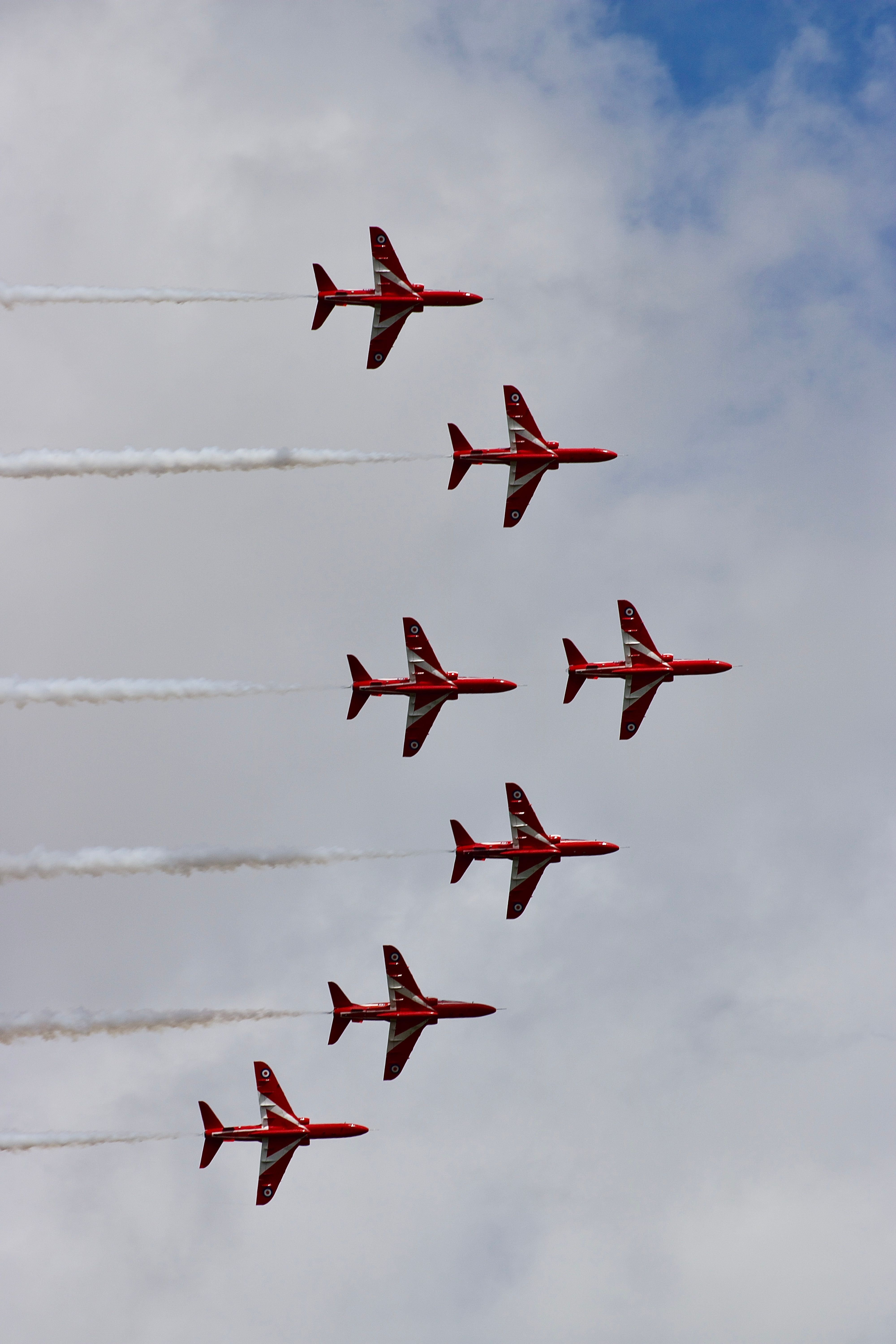 Jets of Red Arrows Flying in Formation Against a Background of White ...
