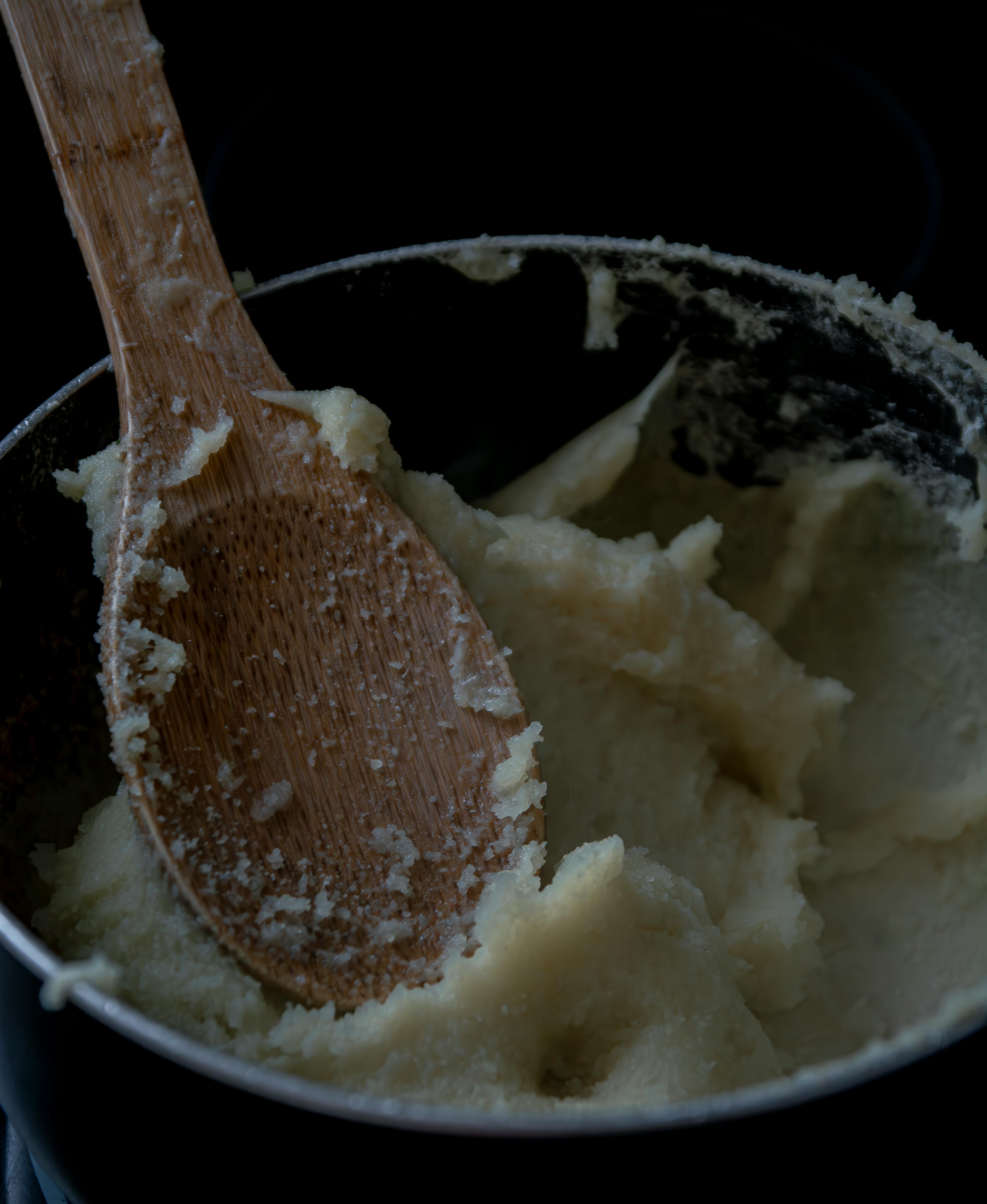 Wooden Kitchen Spoon and Creamy Ingredient in Pot · Free Stock Photo