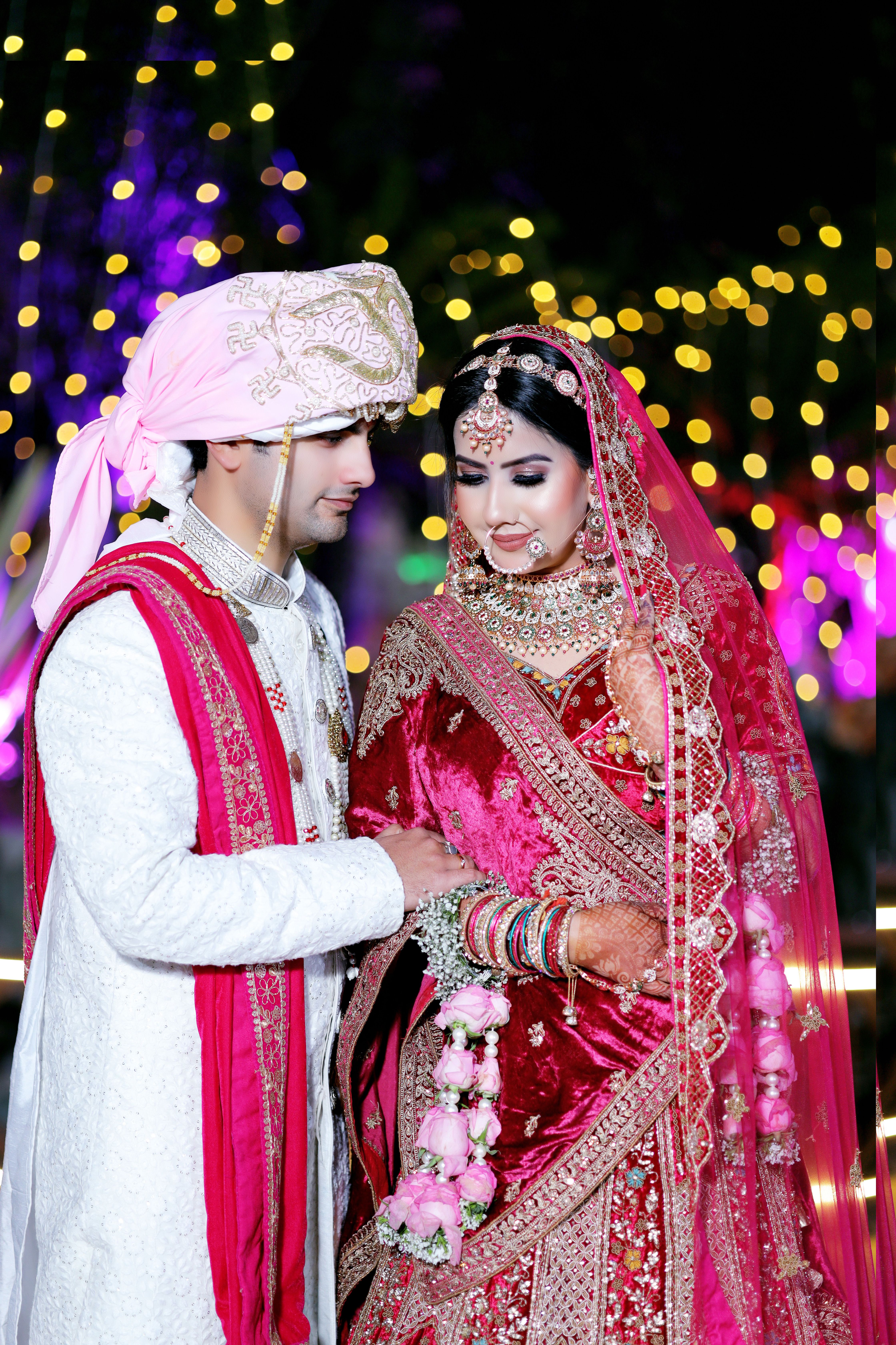 Bride and Groom in Traditional Clothing Standing on the Background of ...