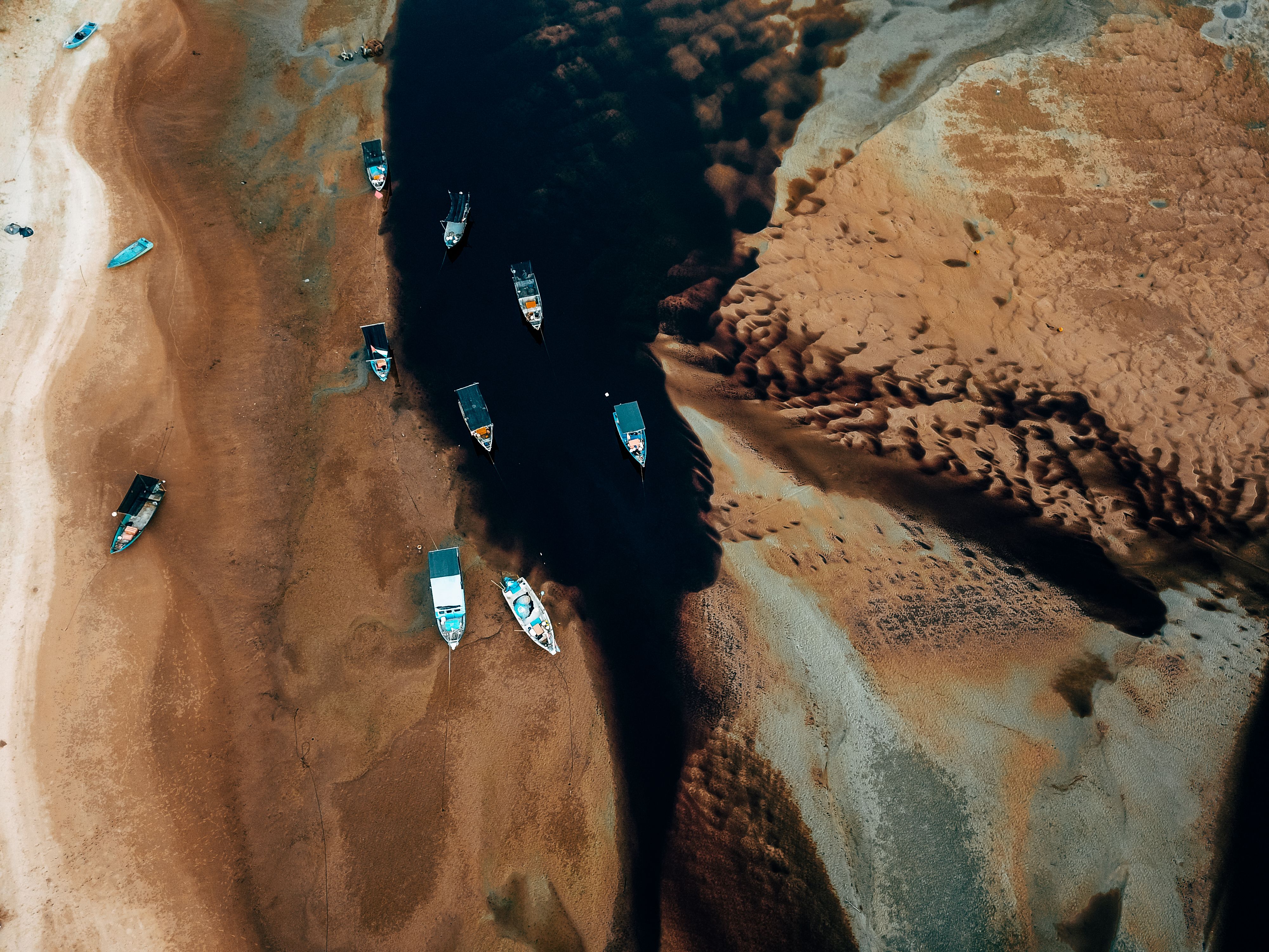 Canoes on Lagoon in Birds Eye View · Free Stock Photo