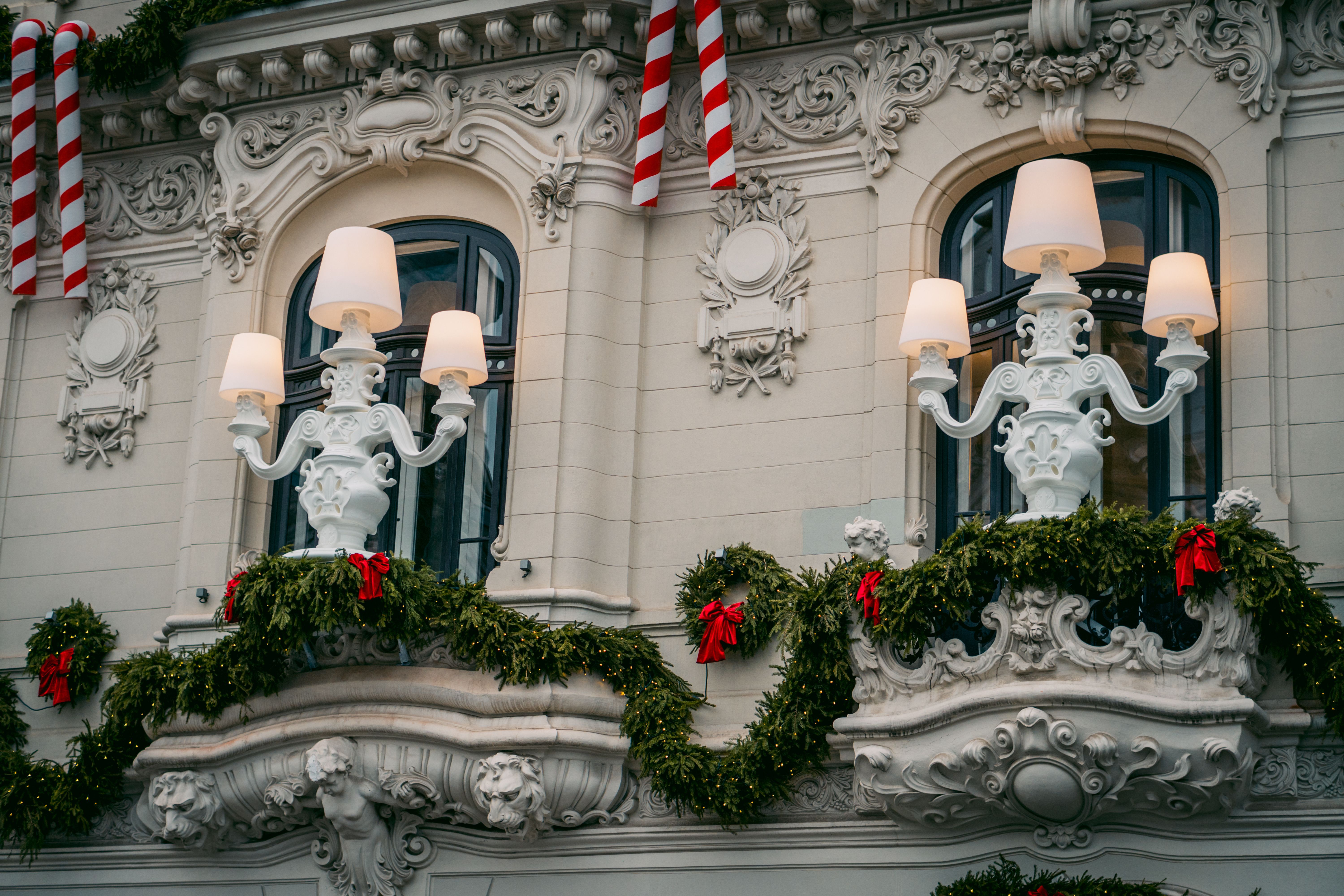 Ornate Building Facade with Christmas Decoration · Free Stock Photo