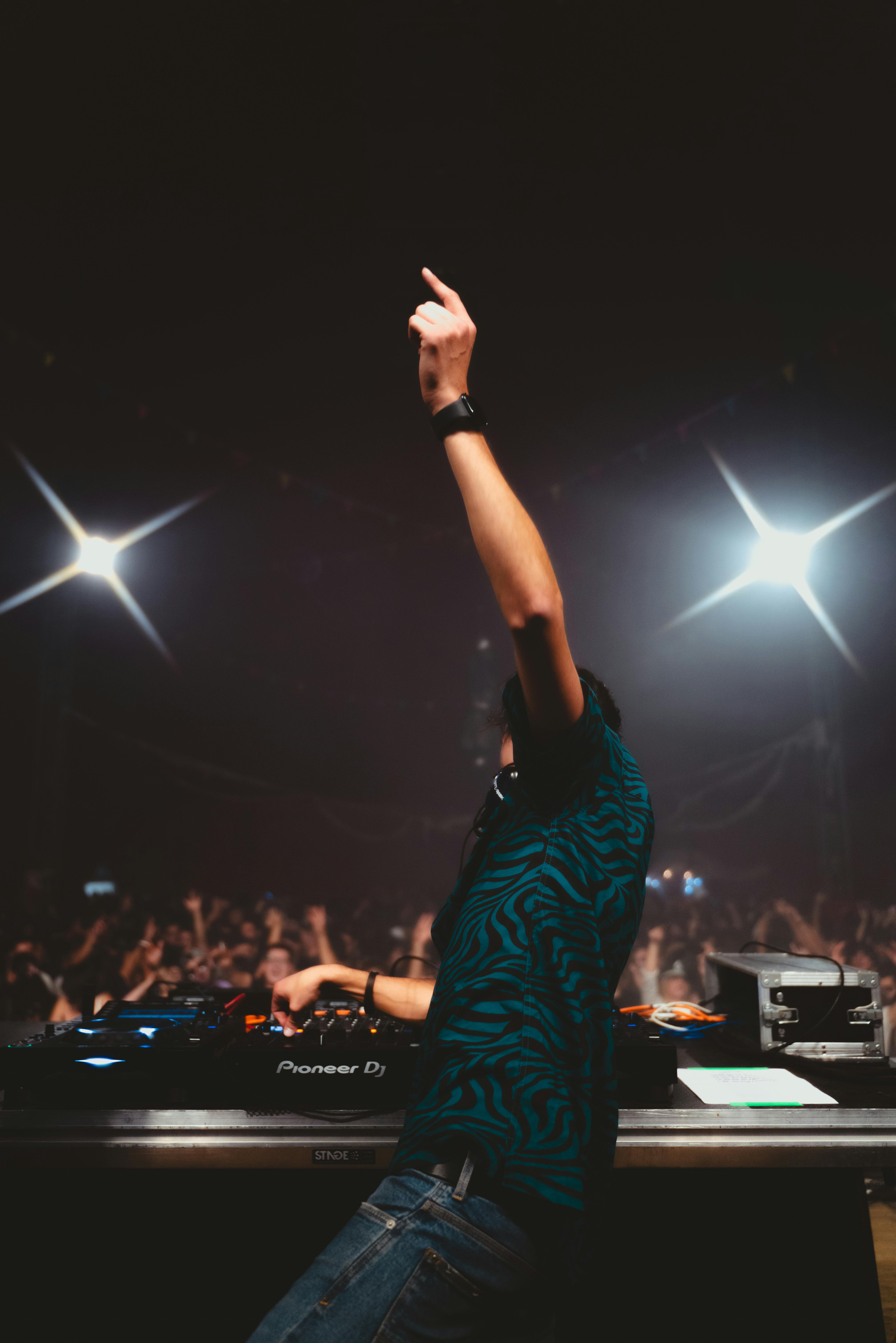 DJ Standing with Arm Raised at Concert · Free Stock Photo