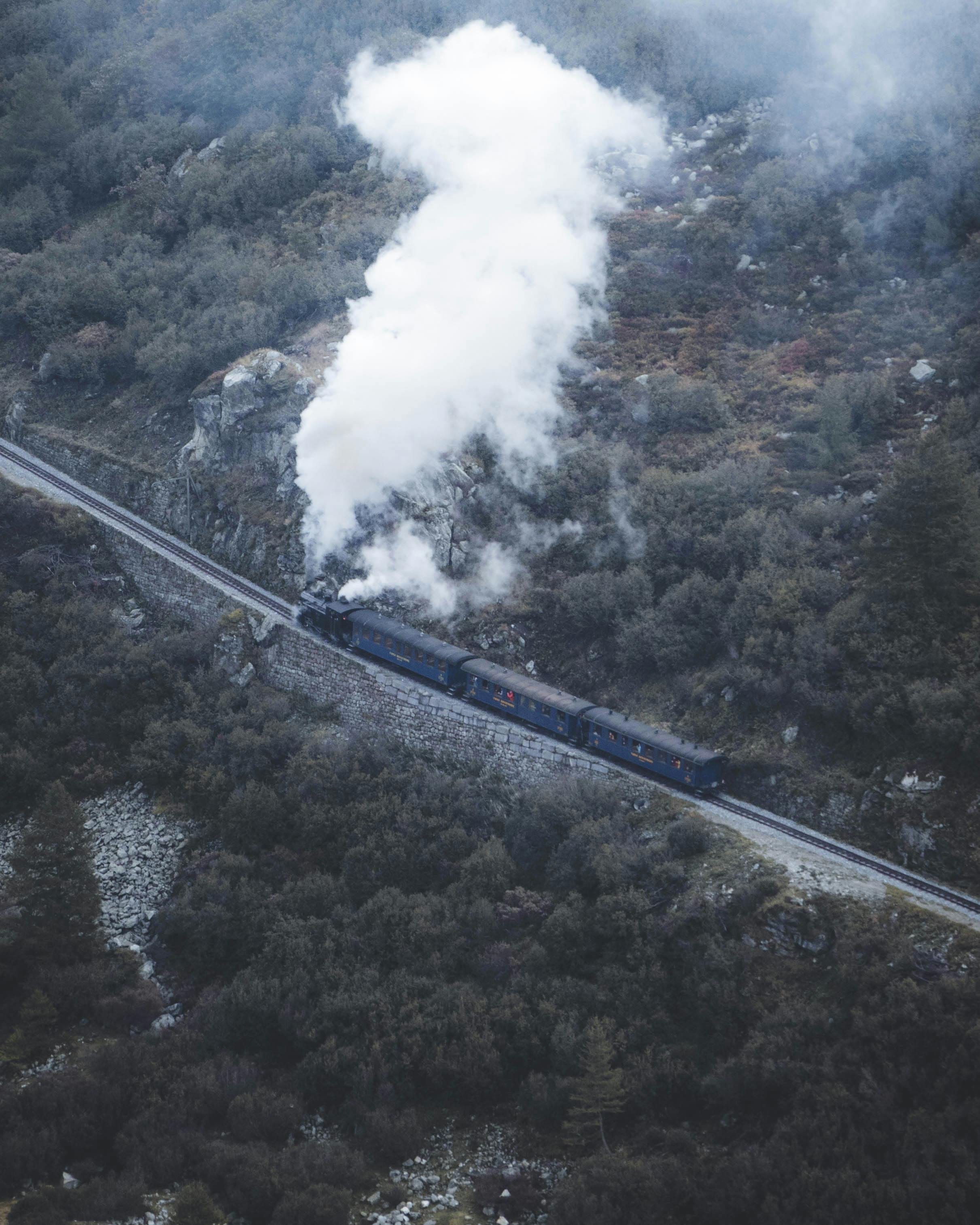 Aerial Shot of Train in Mountains · Free Stock Photo