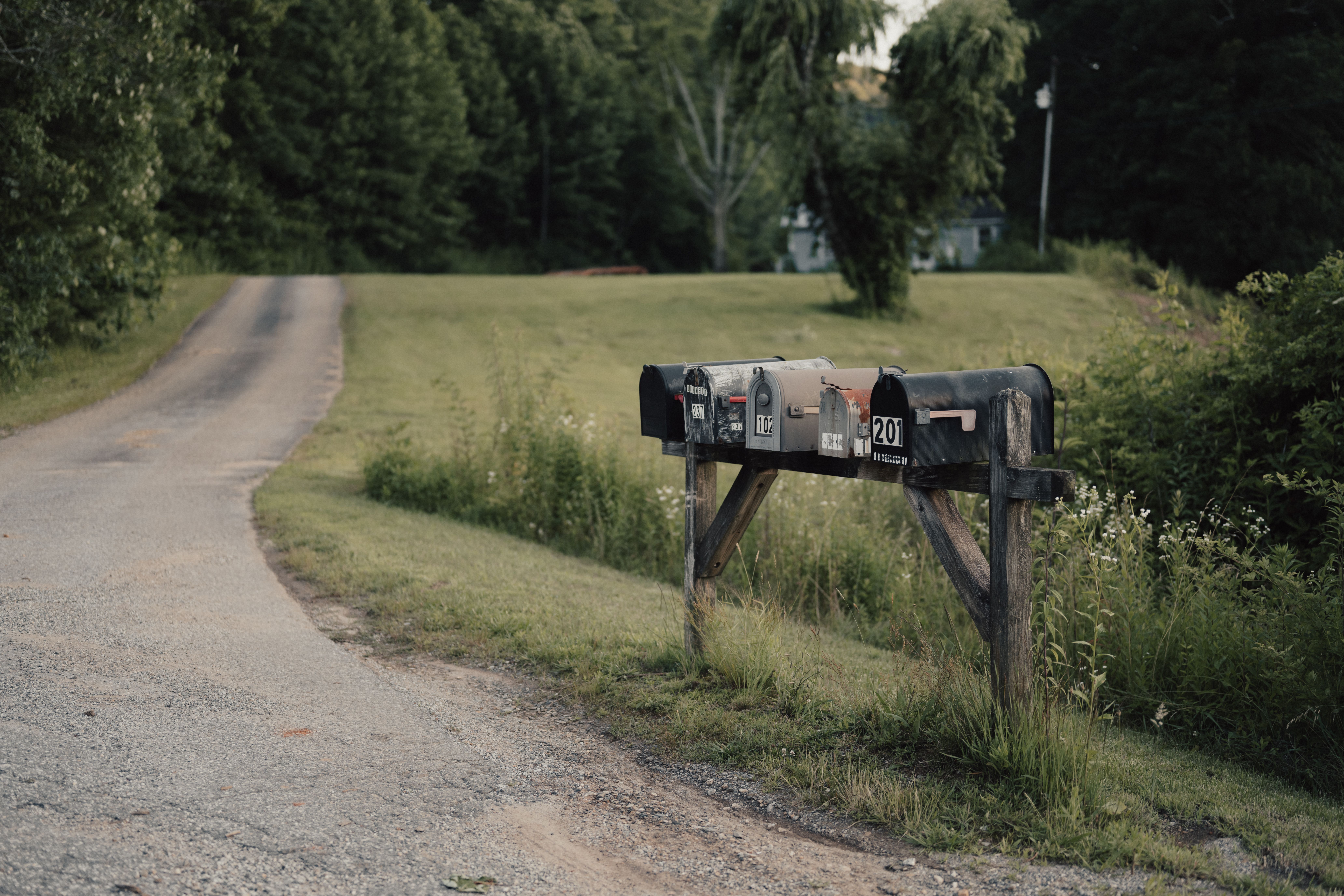 Mailboxes on a Wooden Construction by the Road in the Countryside ...