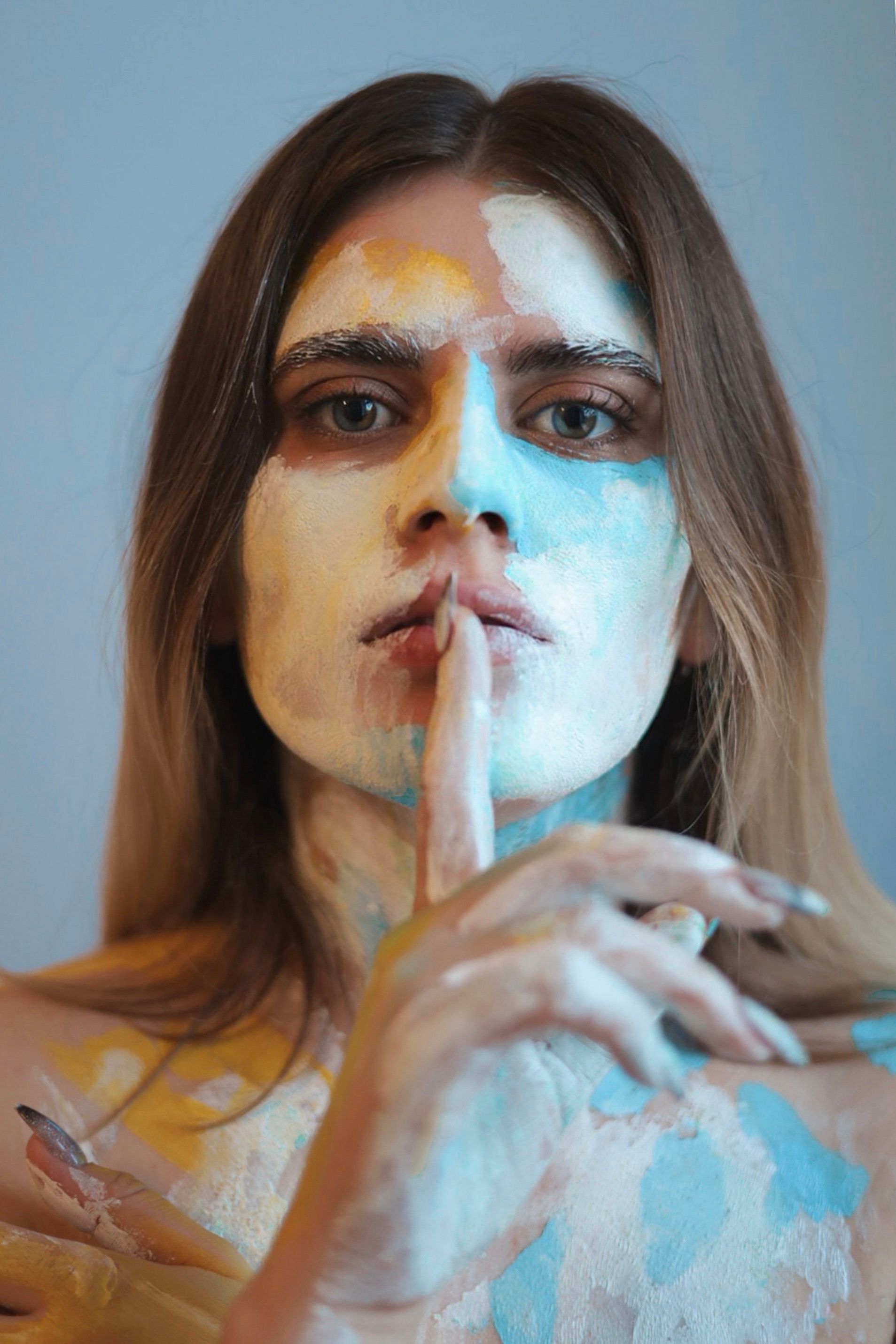 Portrait of Woman Covered with Blue Paint · Free Stock Photo