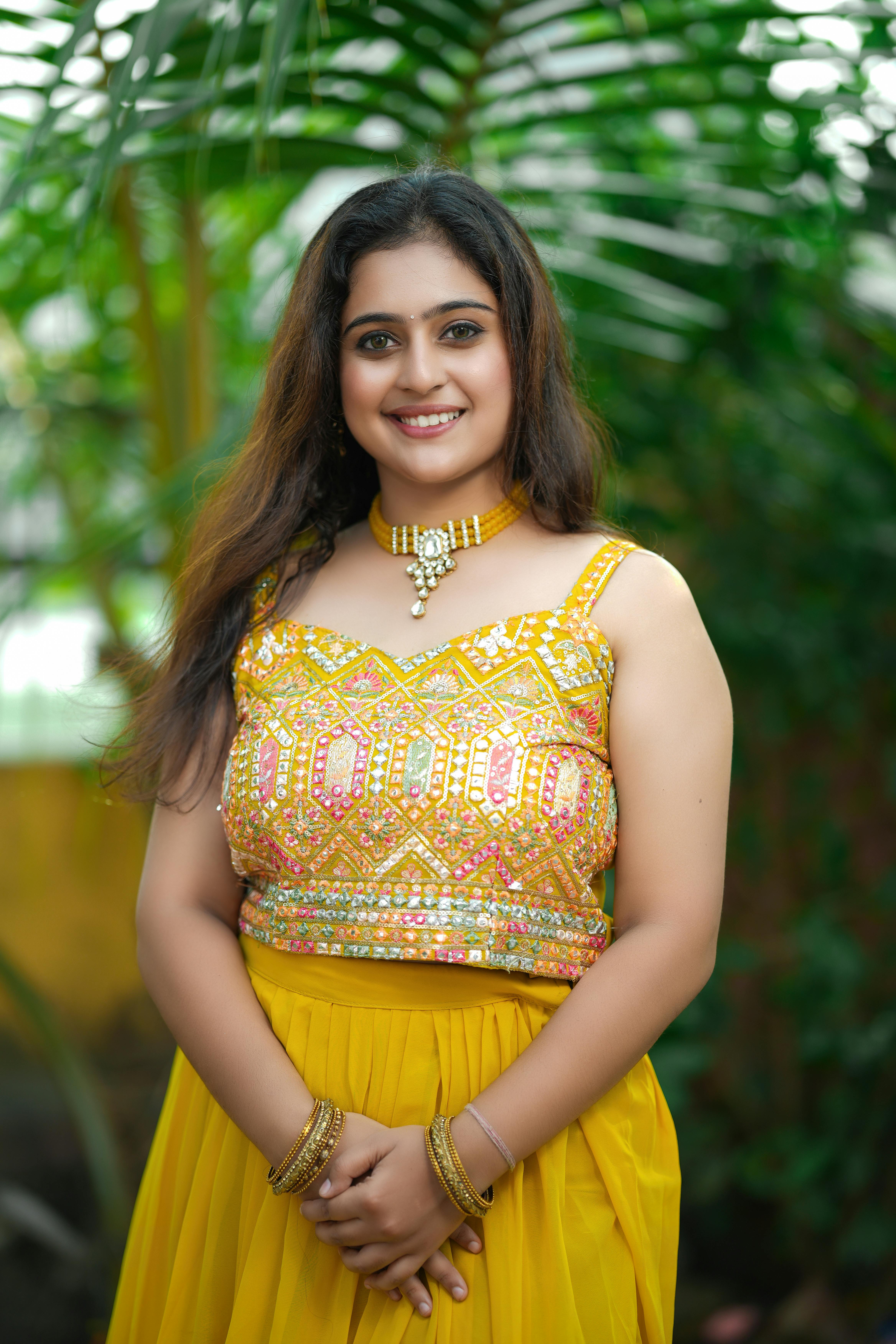 Portrait of Woman Wearing Yellow Dress in a Tropical Garden · Free ...