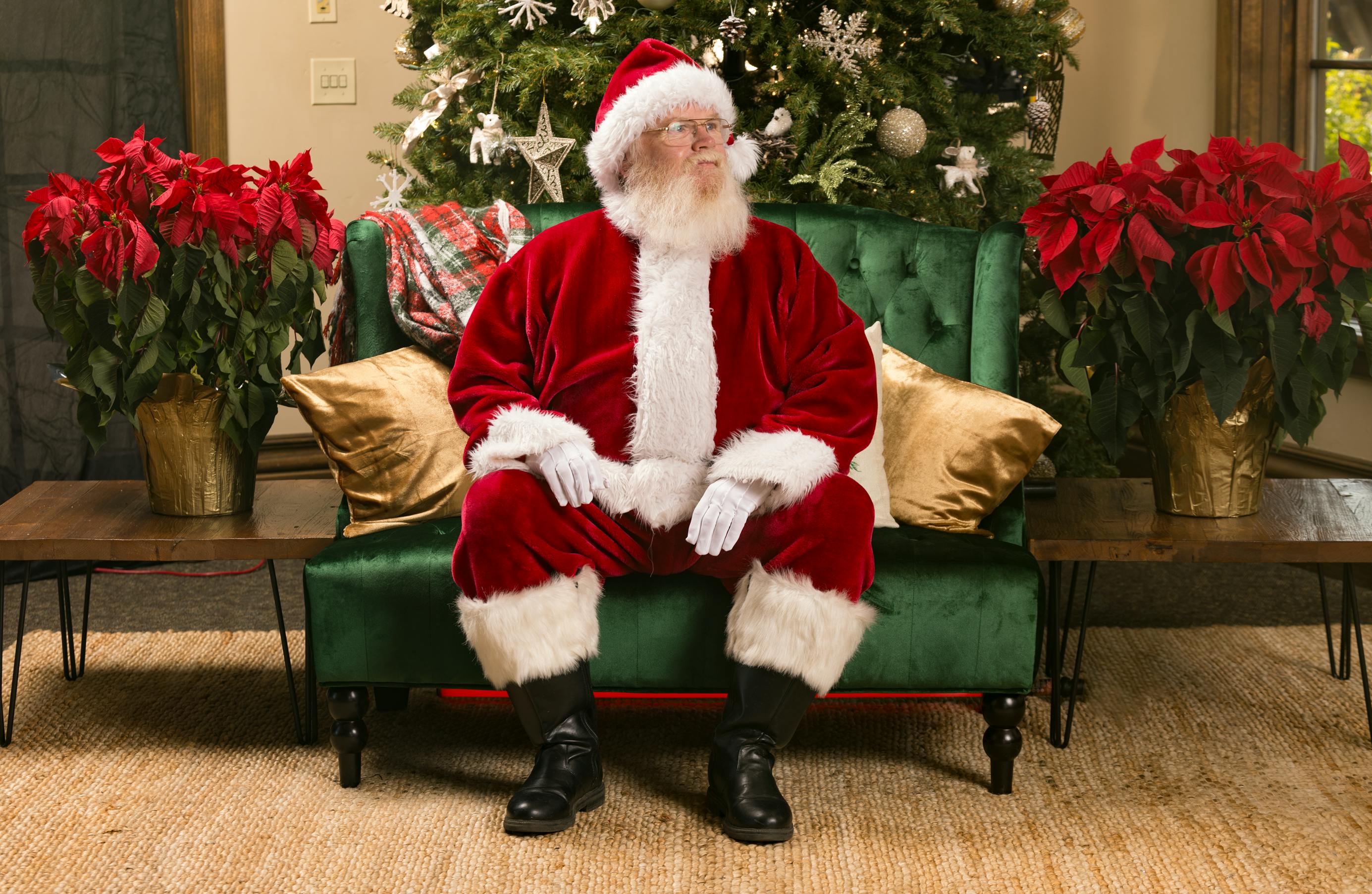 Santa Sitting on a Green Sofa · Free Stock Photo