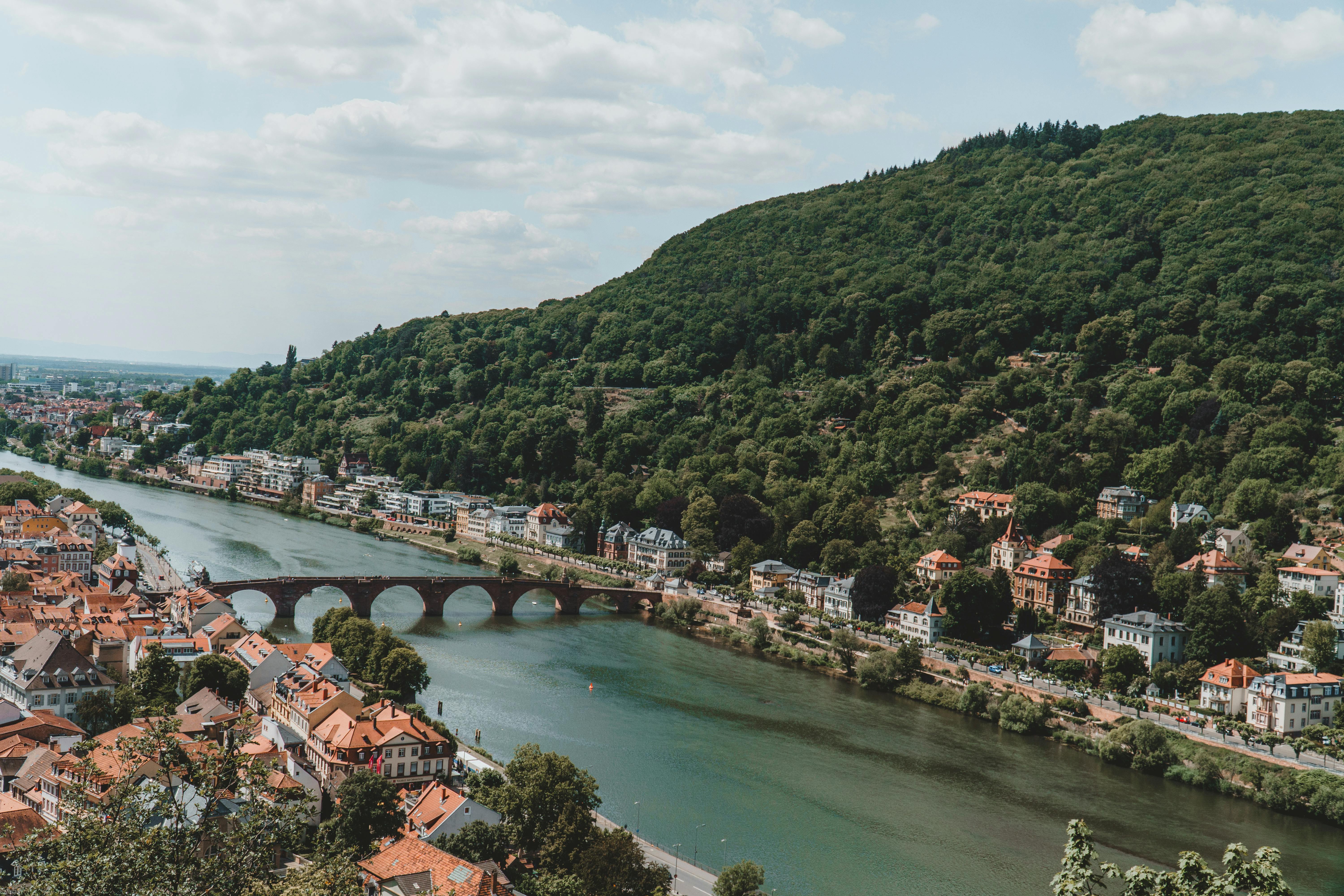View of the the Karl Theodor Bridge over the Neckar River in Heidelberg ...