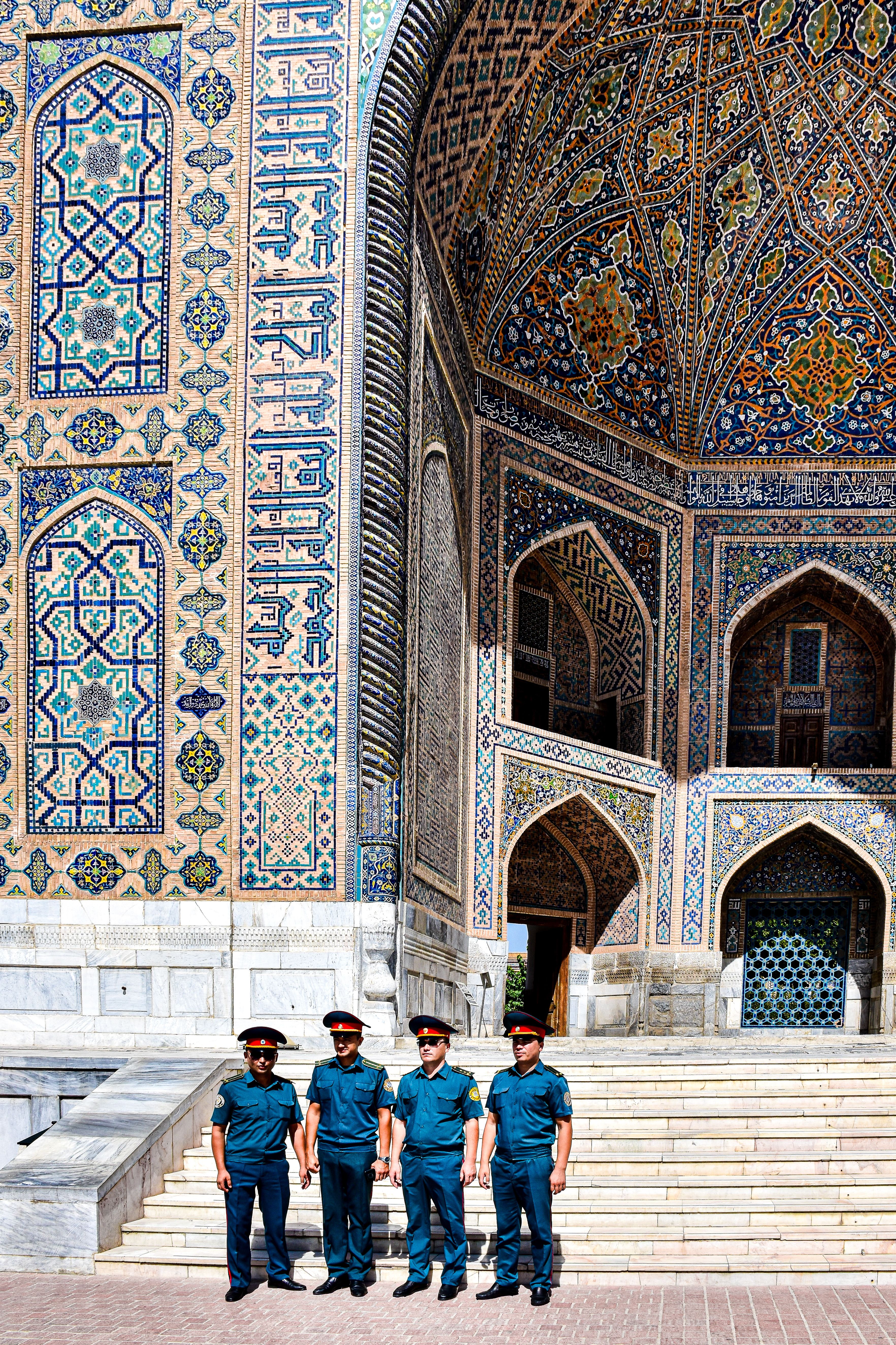 Police Officers at Ornamented Building in Uzbekistan · Free Stock Photo