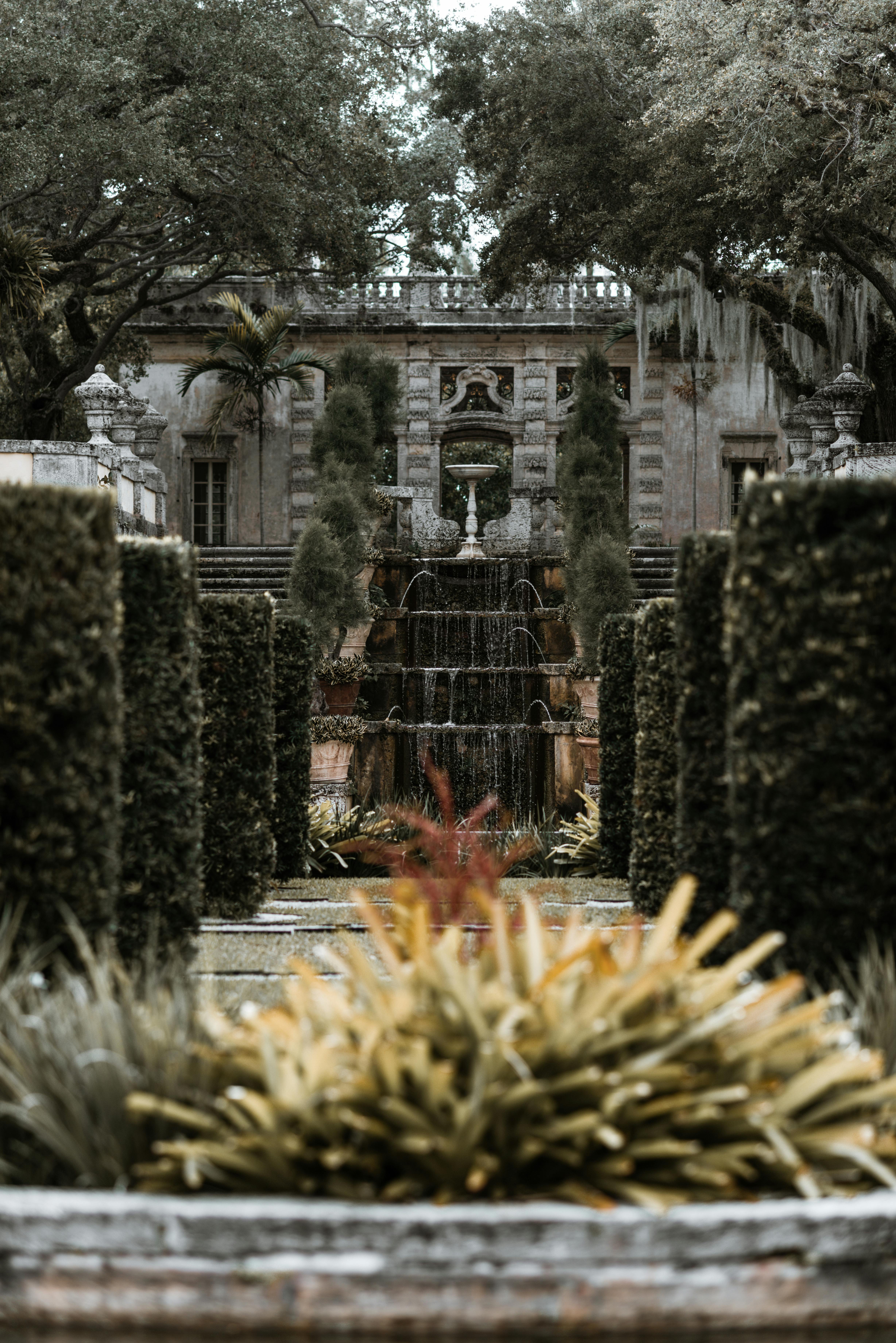 Greenery and Fountain in Cemetery · Free Stock Photo