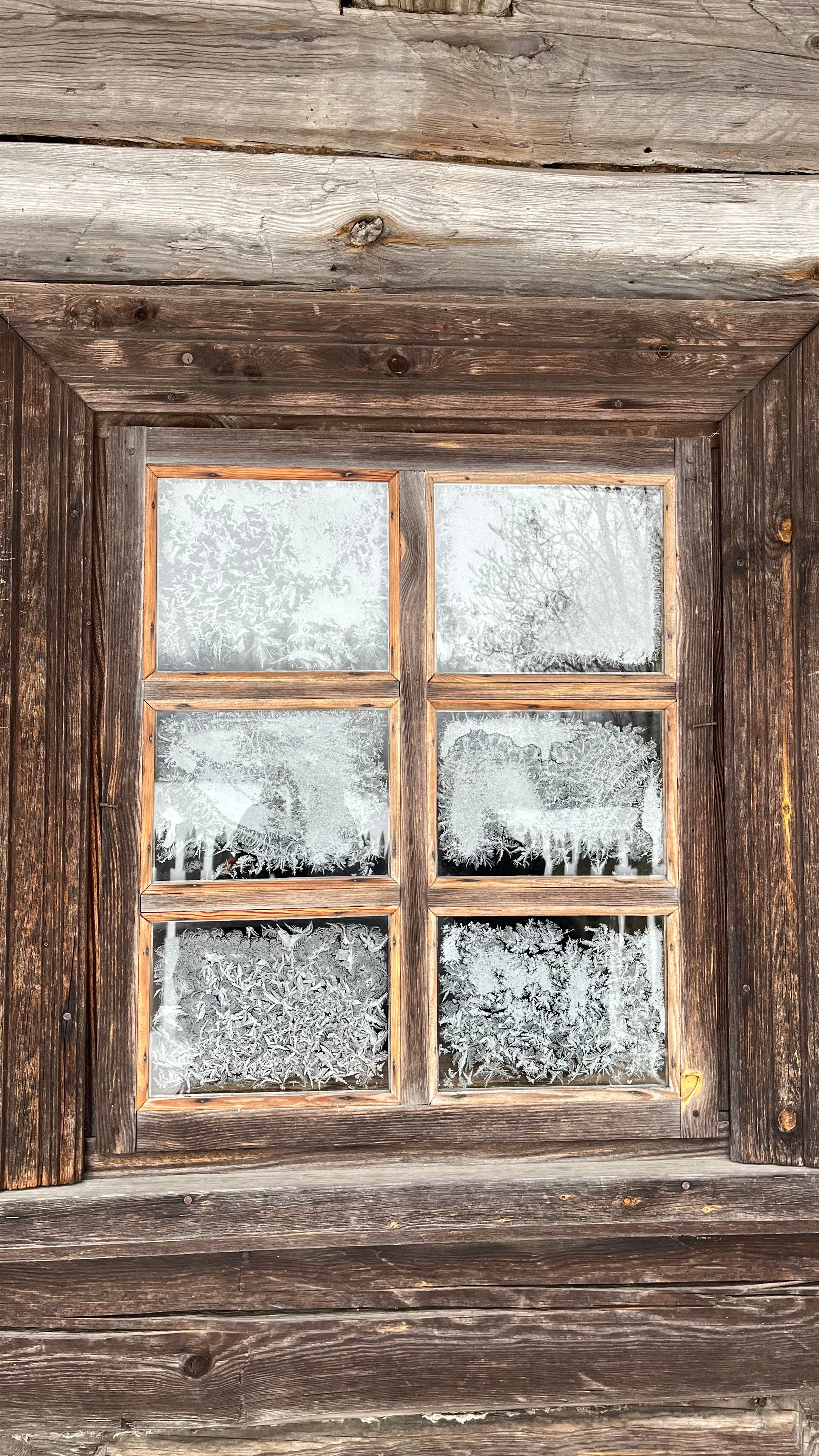 Frost on a Window in a Wooden House · Free Stock Photo
