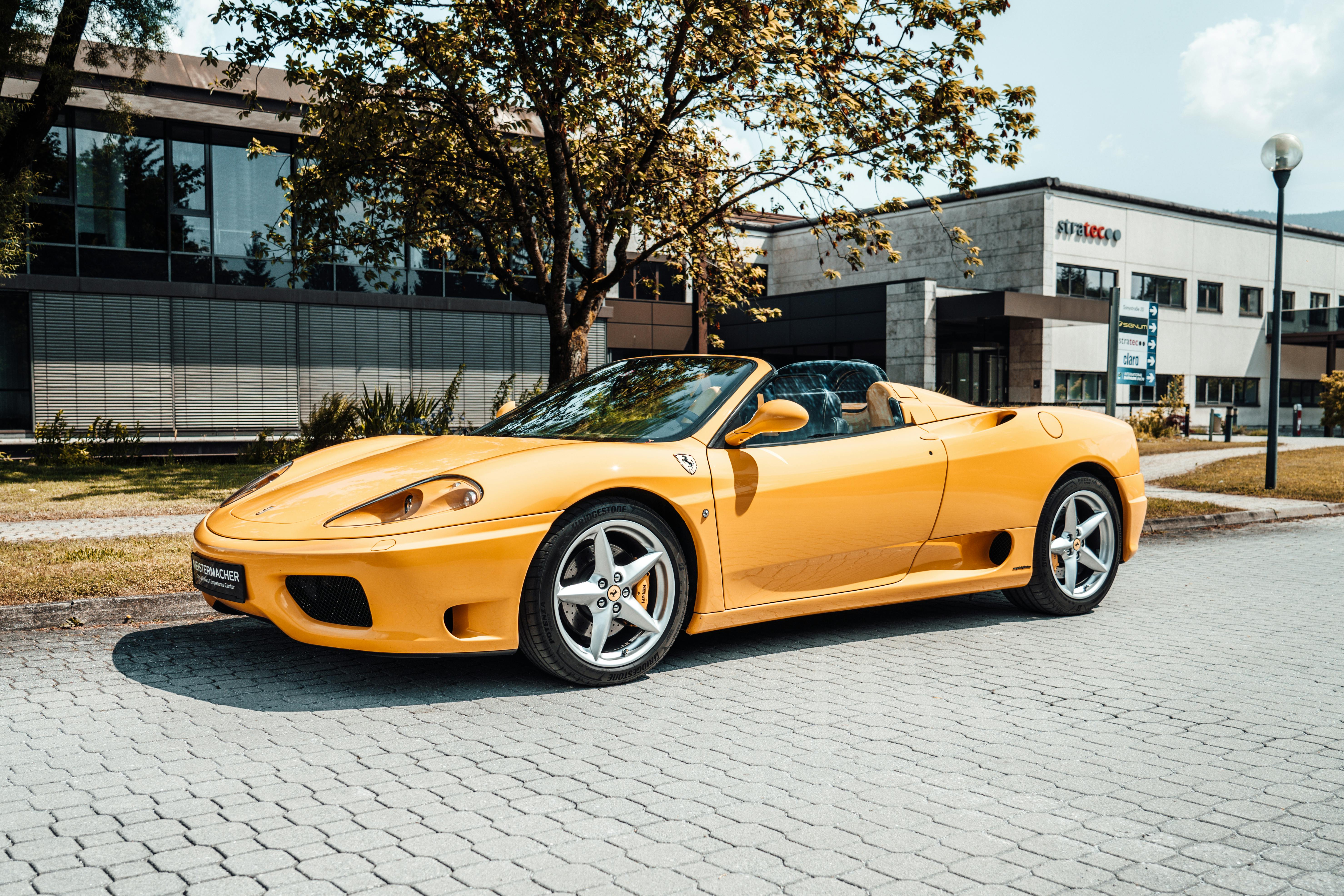 Yellow Convertible Car Parked in Front of a Building · Free Stock Photo