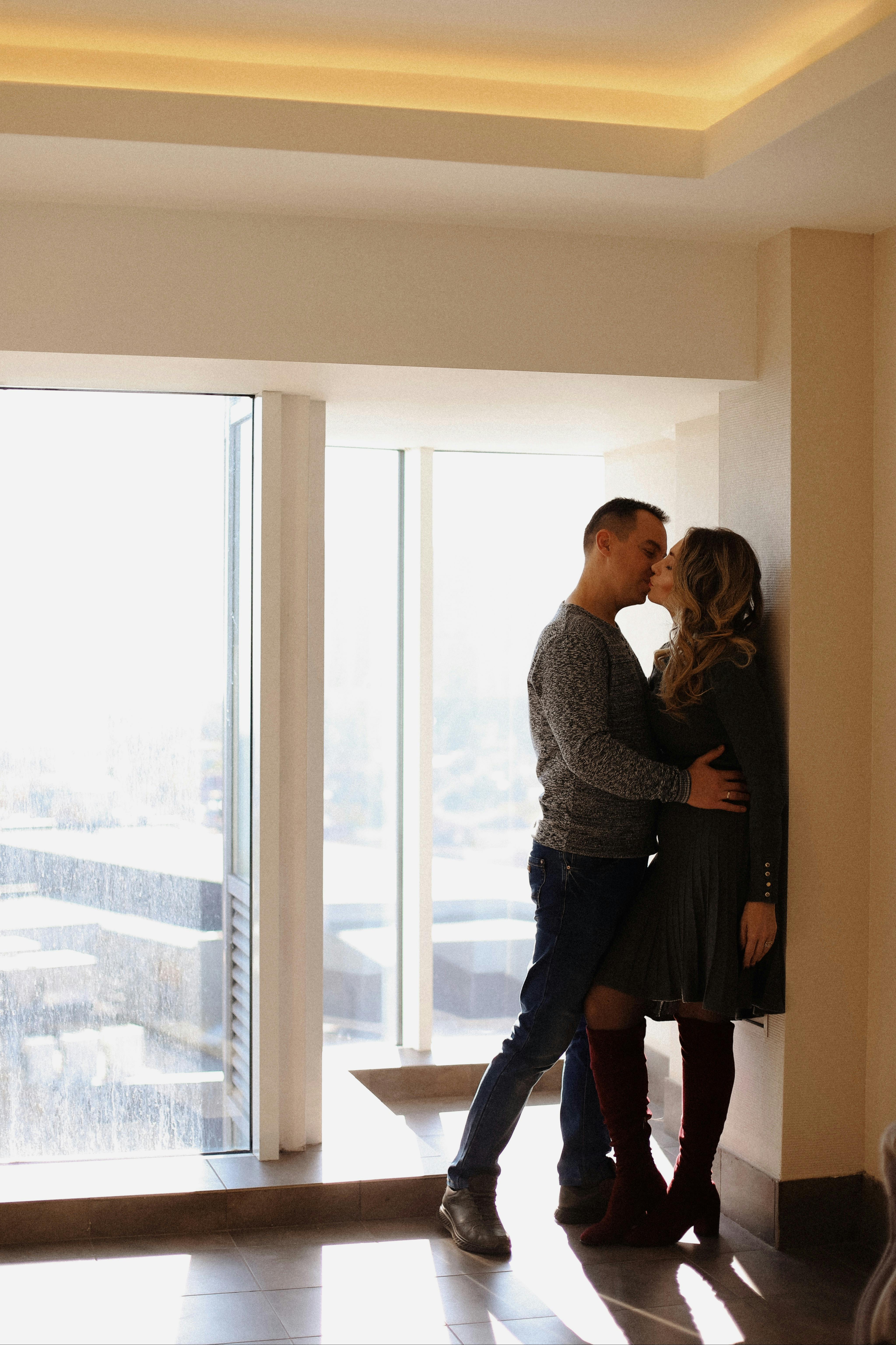 Woman and Man Silhouette Profiles with Mountain Landscape Overlaid ...