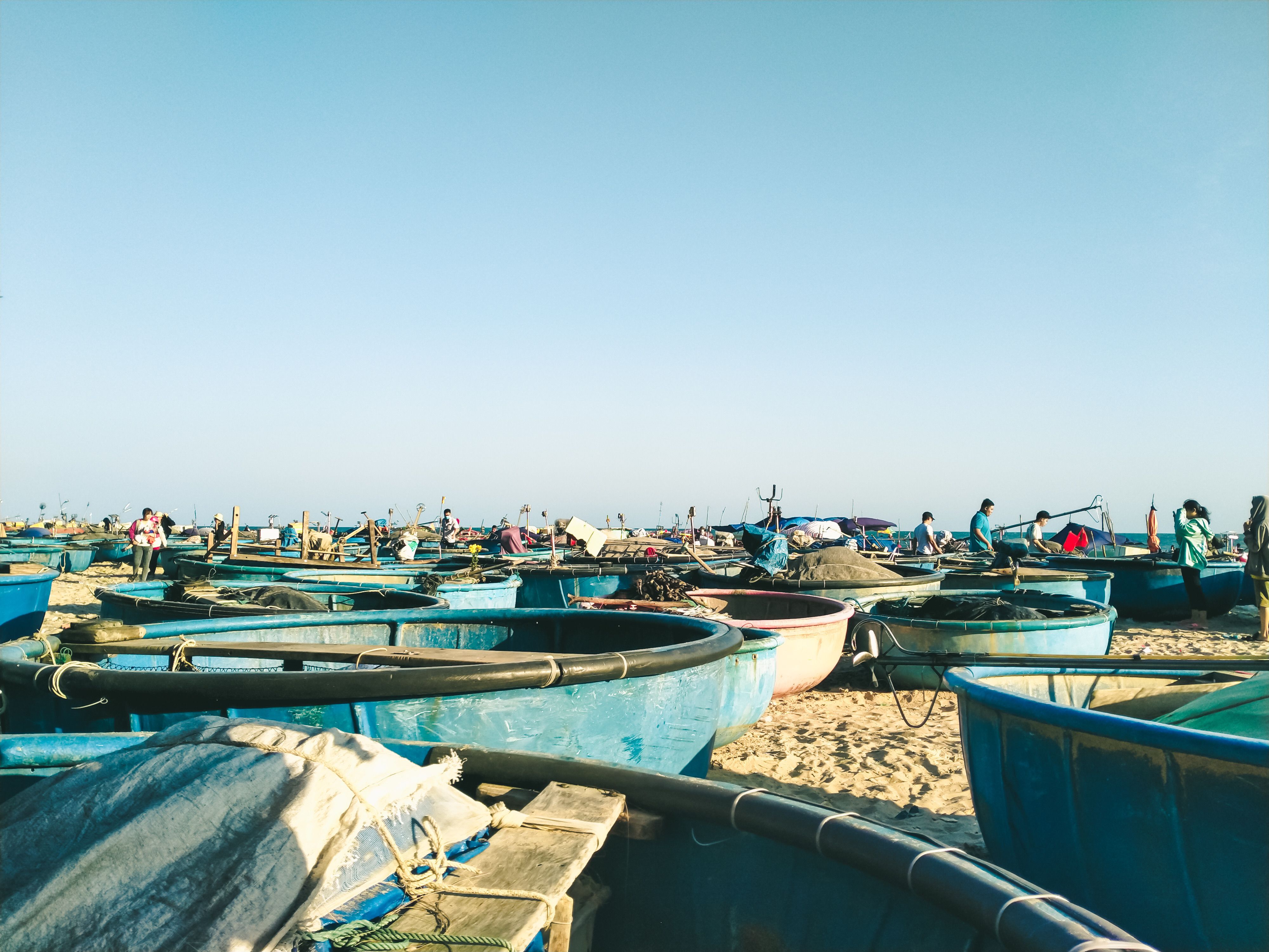 Round Fishing Boats on a Beach in Vietnam · Free Stock Photo