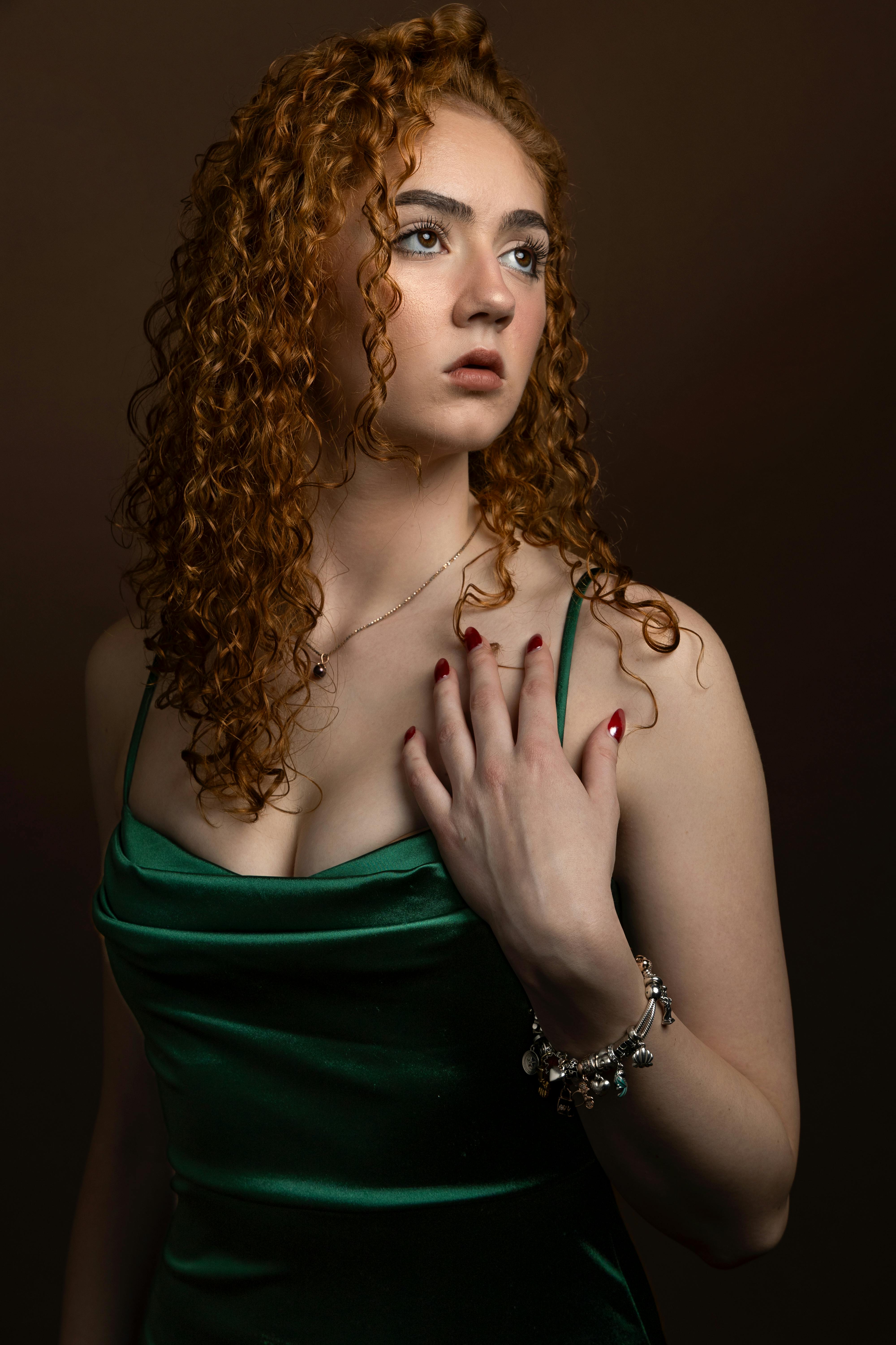 Redhead Model in Satin Green Dress · Free Stock Photo