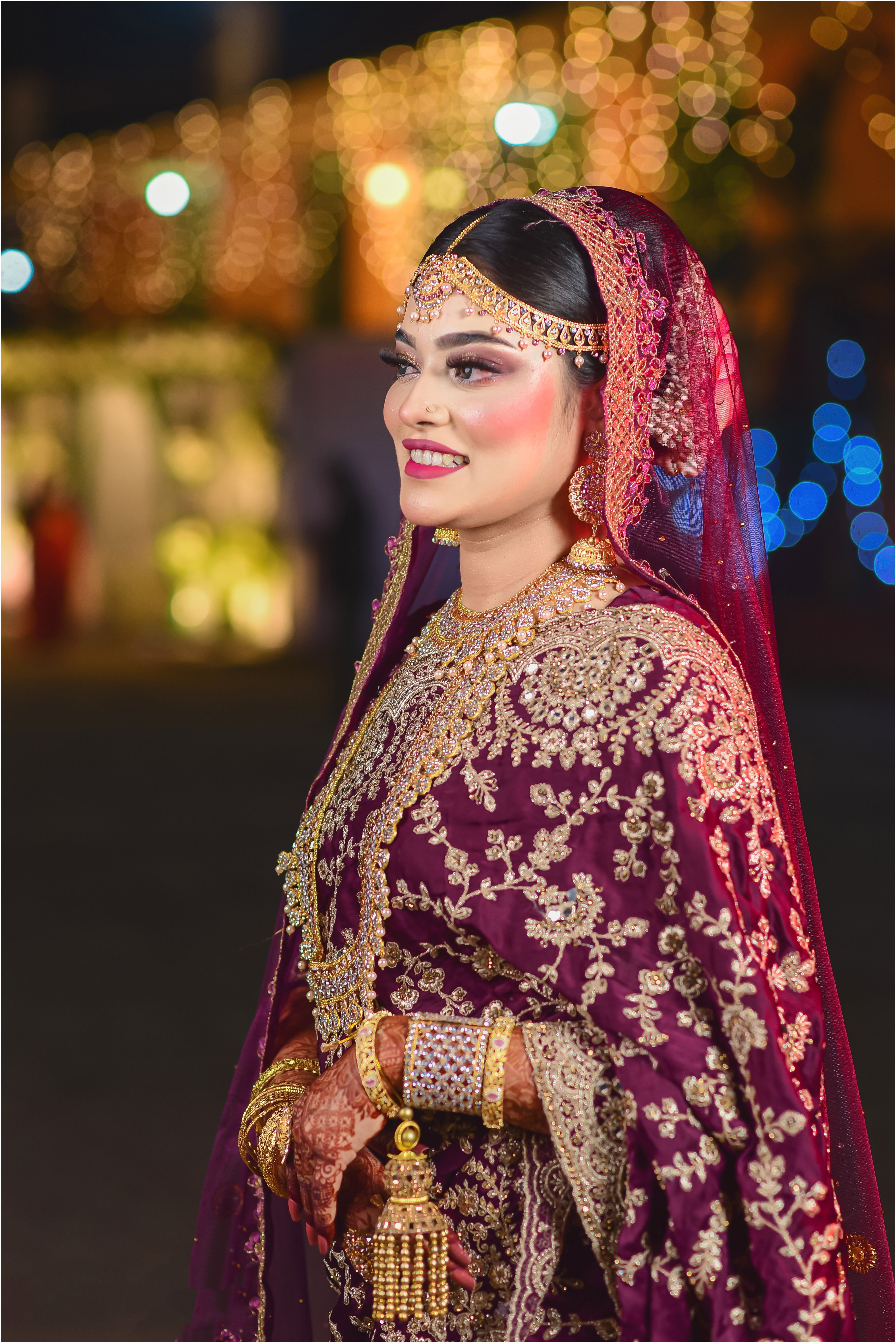 Smiling Bride in Red Ornate Dress · Free Stock Photo