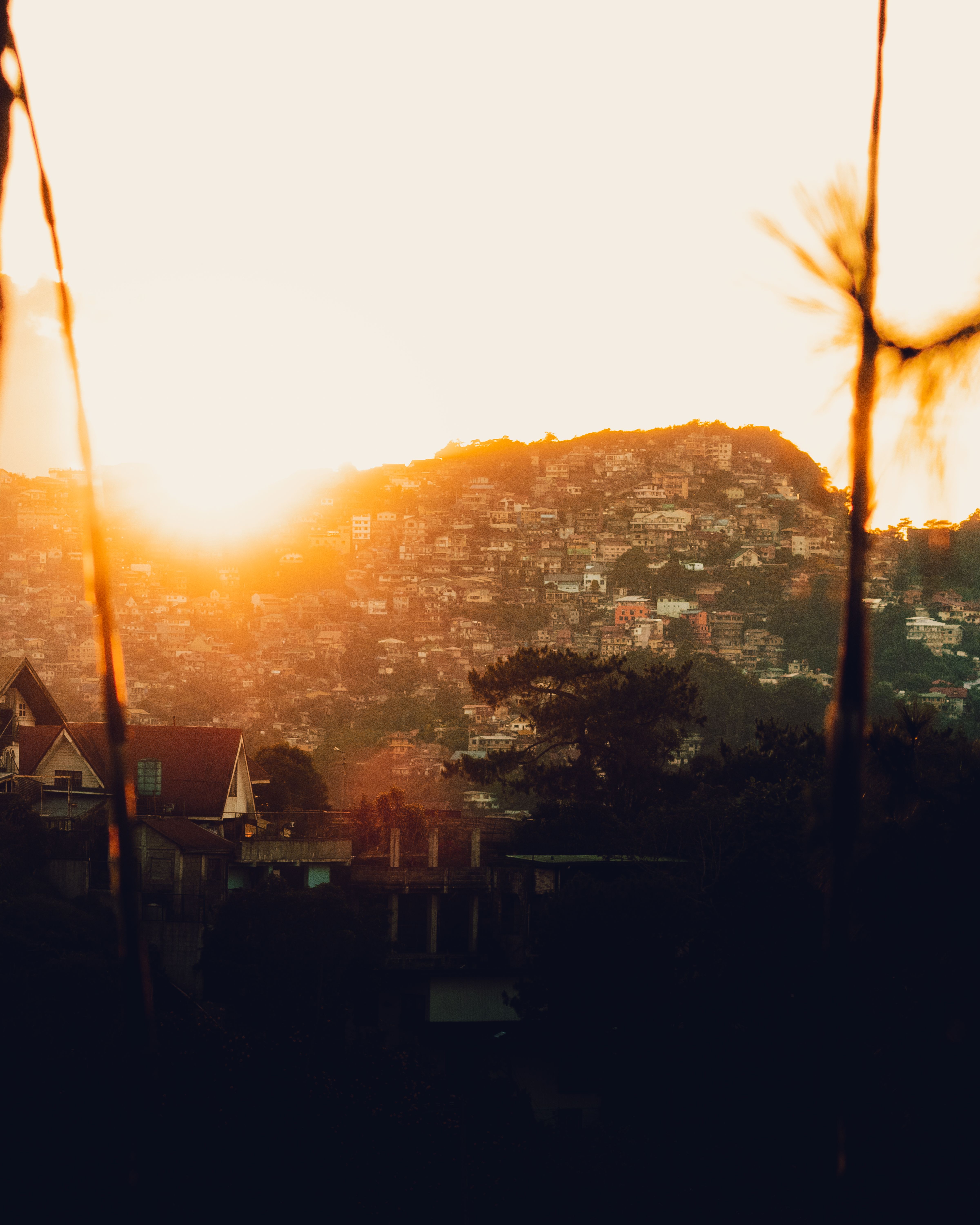 Sunset Sunlight over Hill in Town · Free Stock Photo