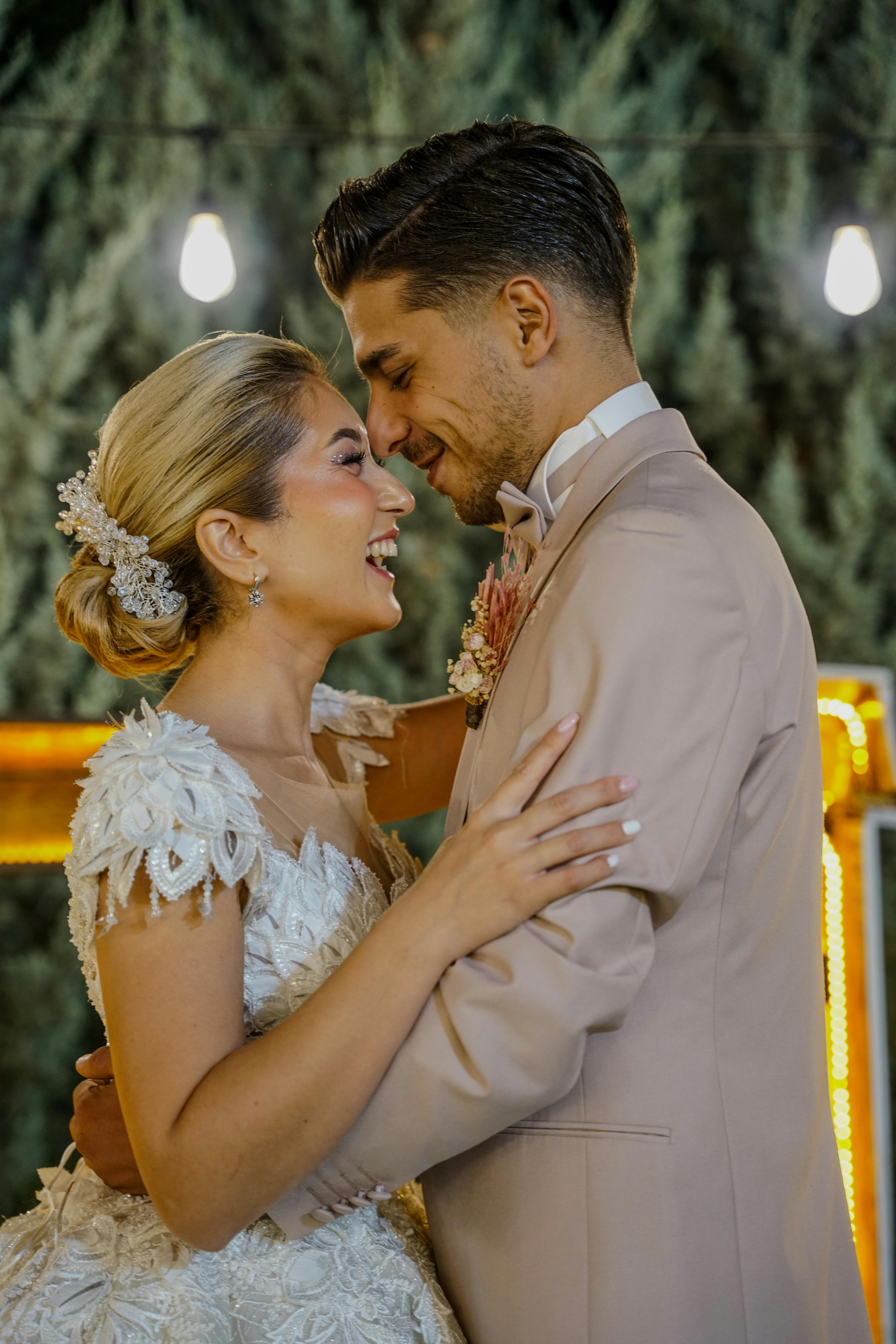 Newlywed Couple Dancing Face to Face · Free Stock Photo