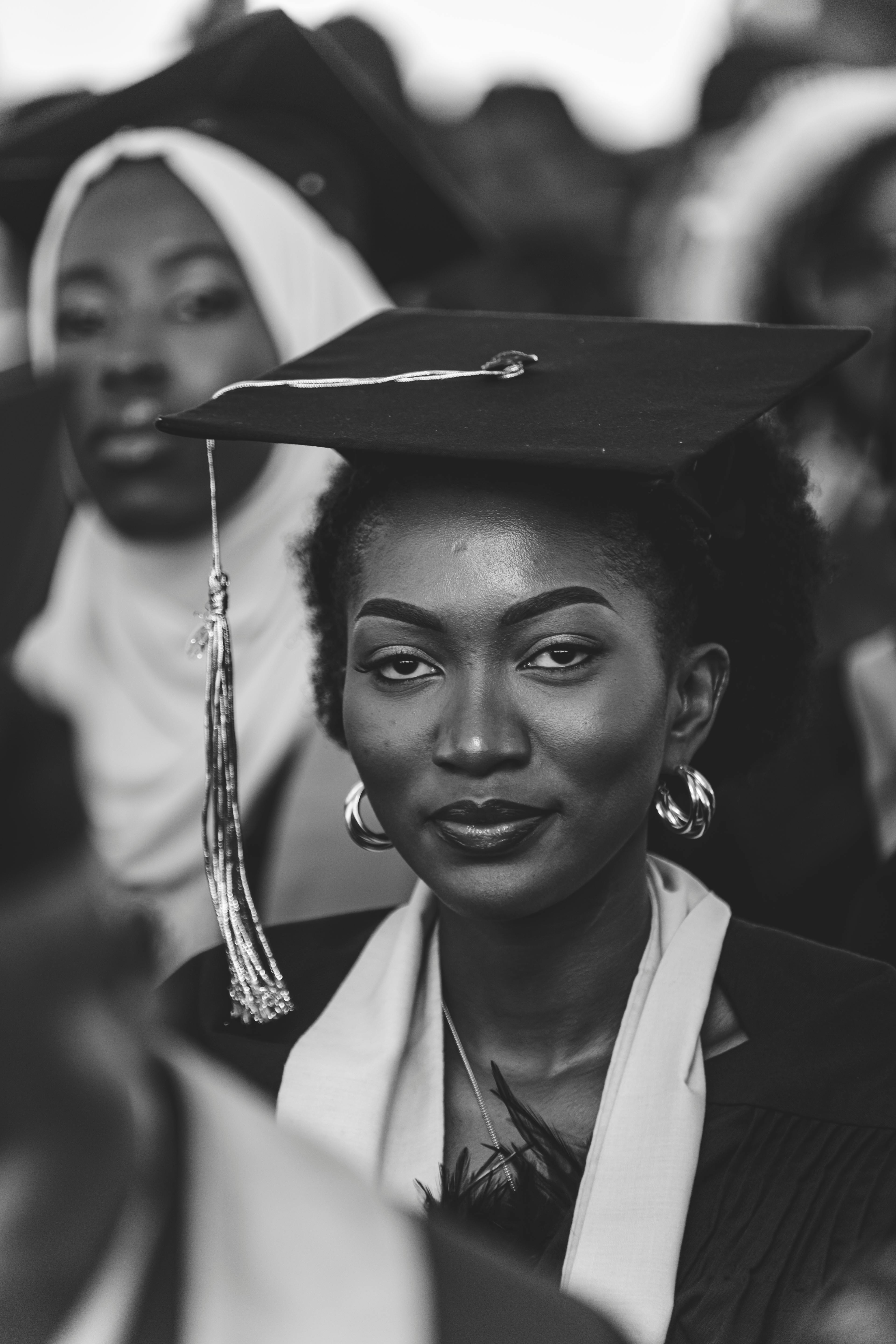 Woman on a Graduation Day in Black and White · Free Stock Photo