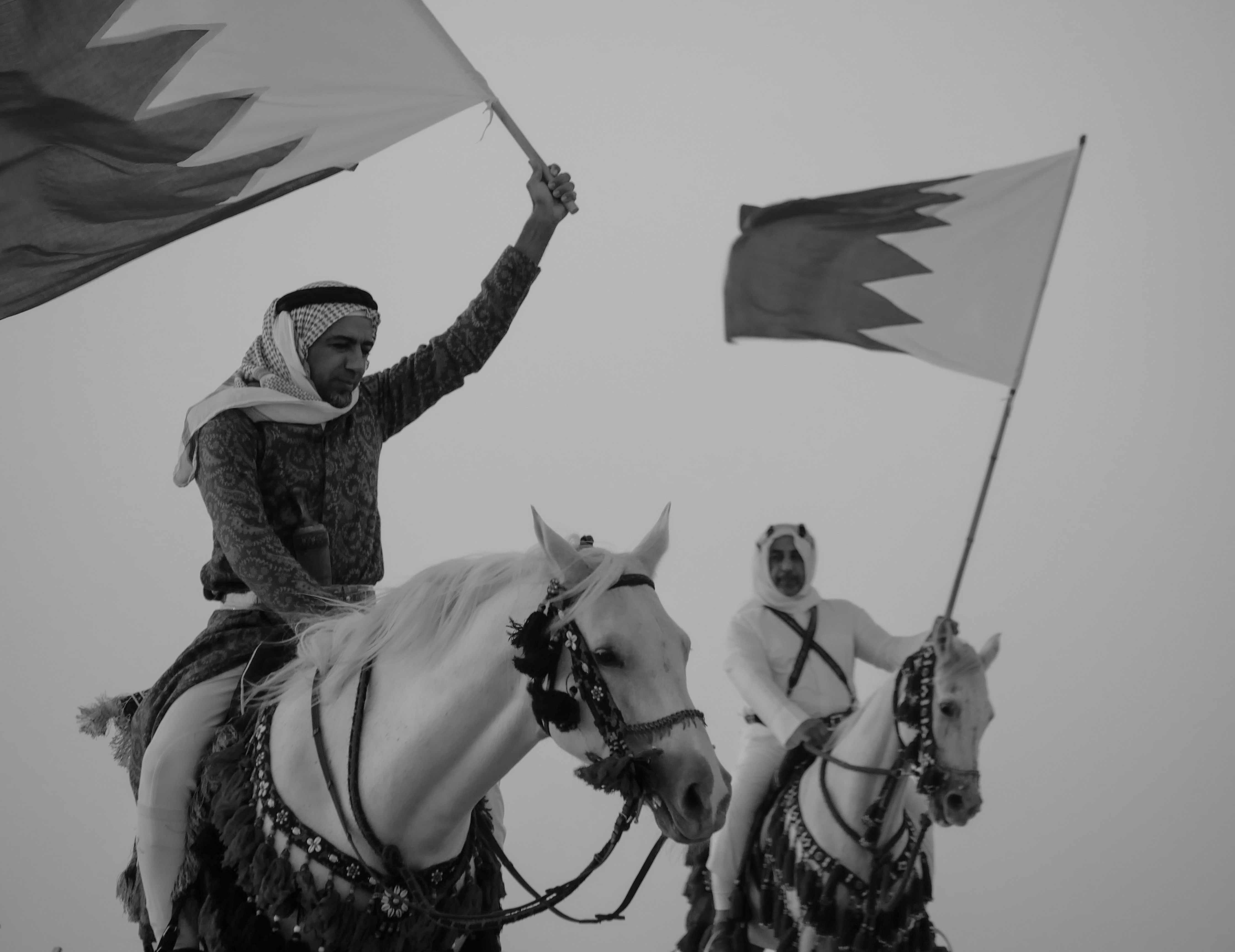 Two Men Riding Horses with Bahraini Flags in Hands · Free Stock Photo