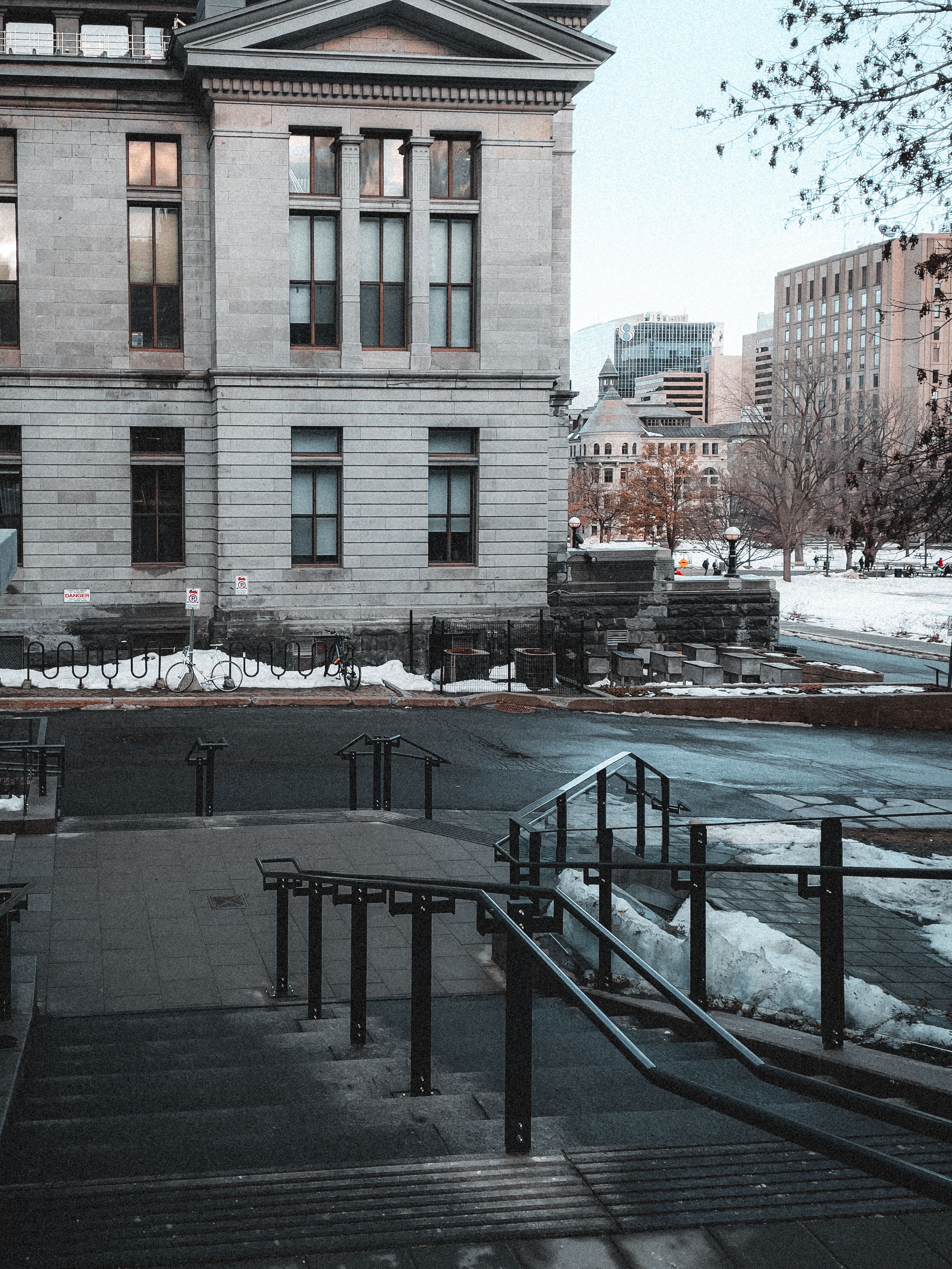 View of a Snowy Street and Buildings in City · Free Stock Photo