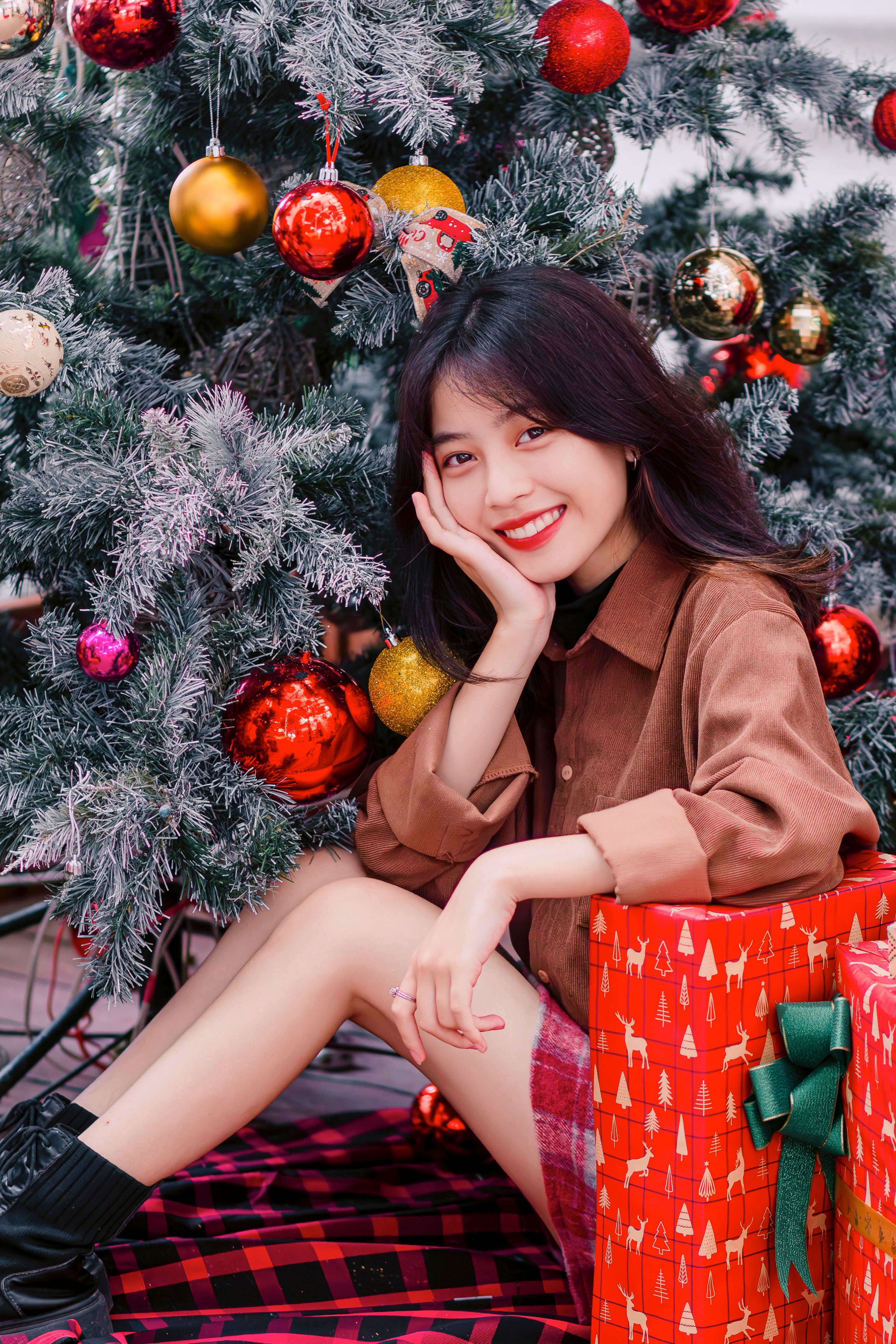 Portrait of Beautiful Woman Near Christmas Tree · Free Stock Photo