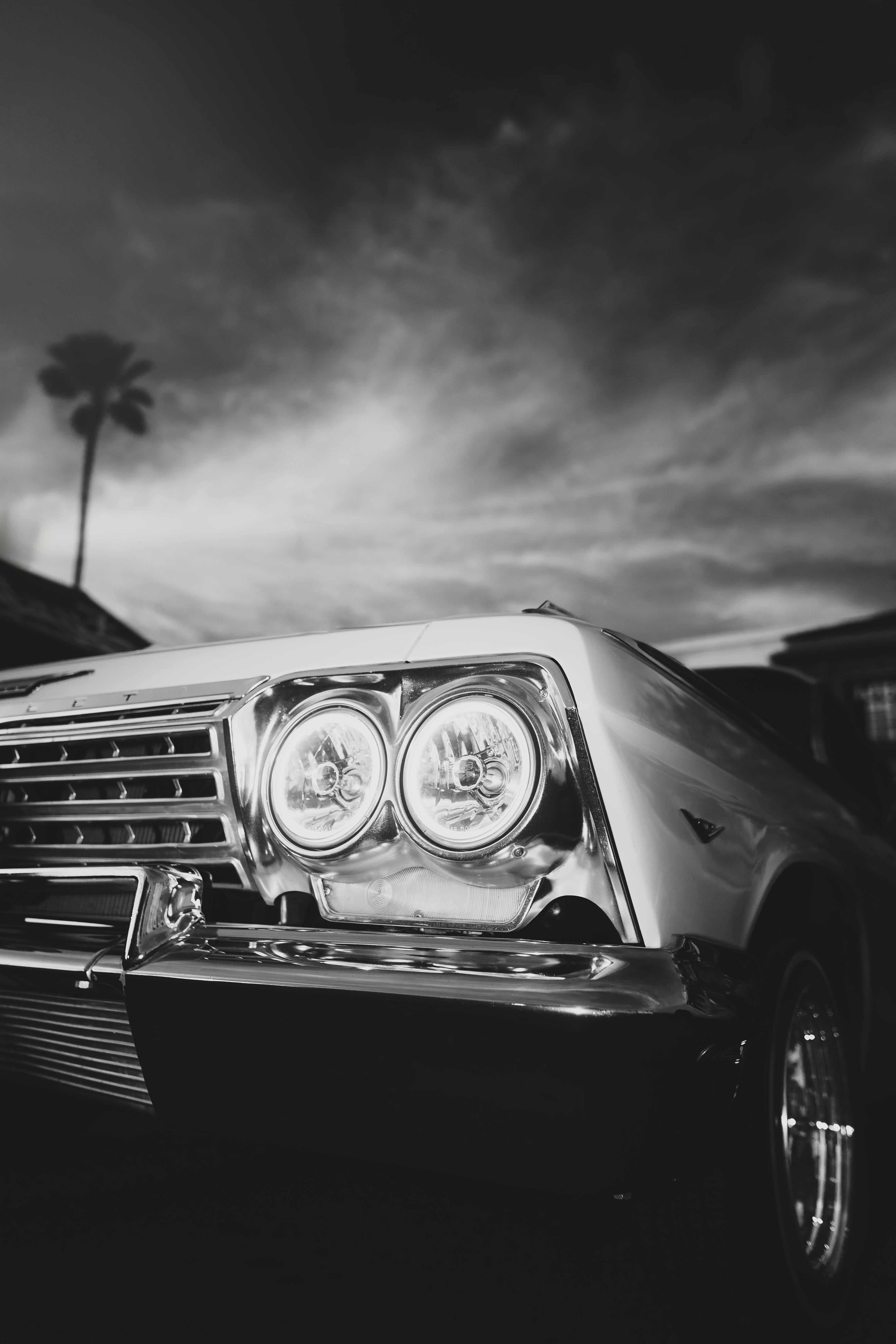 Black and white photograph of a car · Free Stock Photo
