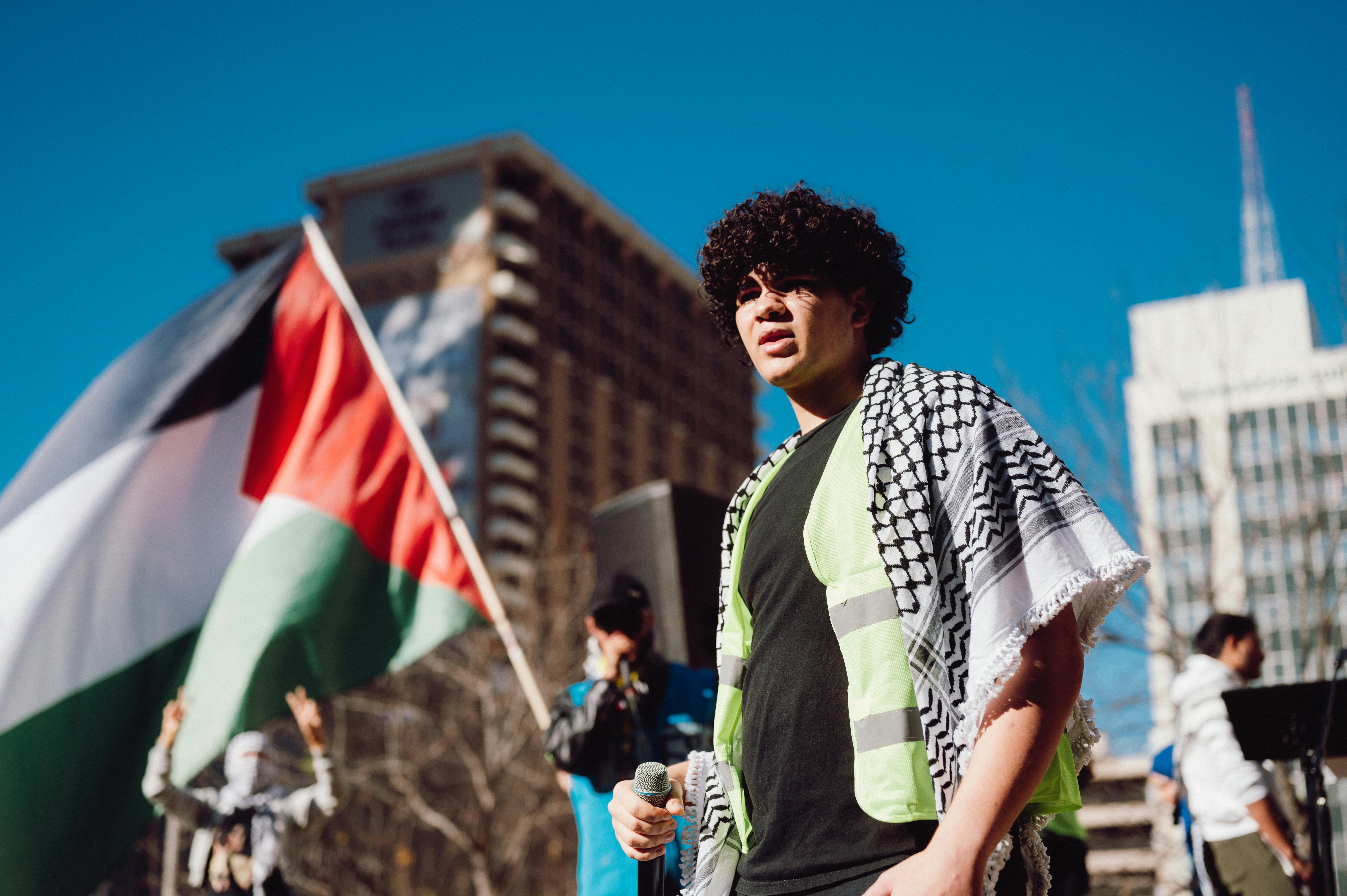 Man Wearing a Keffiyeh on a Palestinian Protest · Free Stock Photo