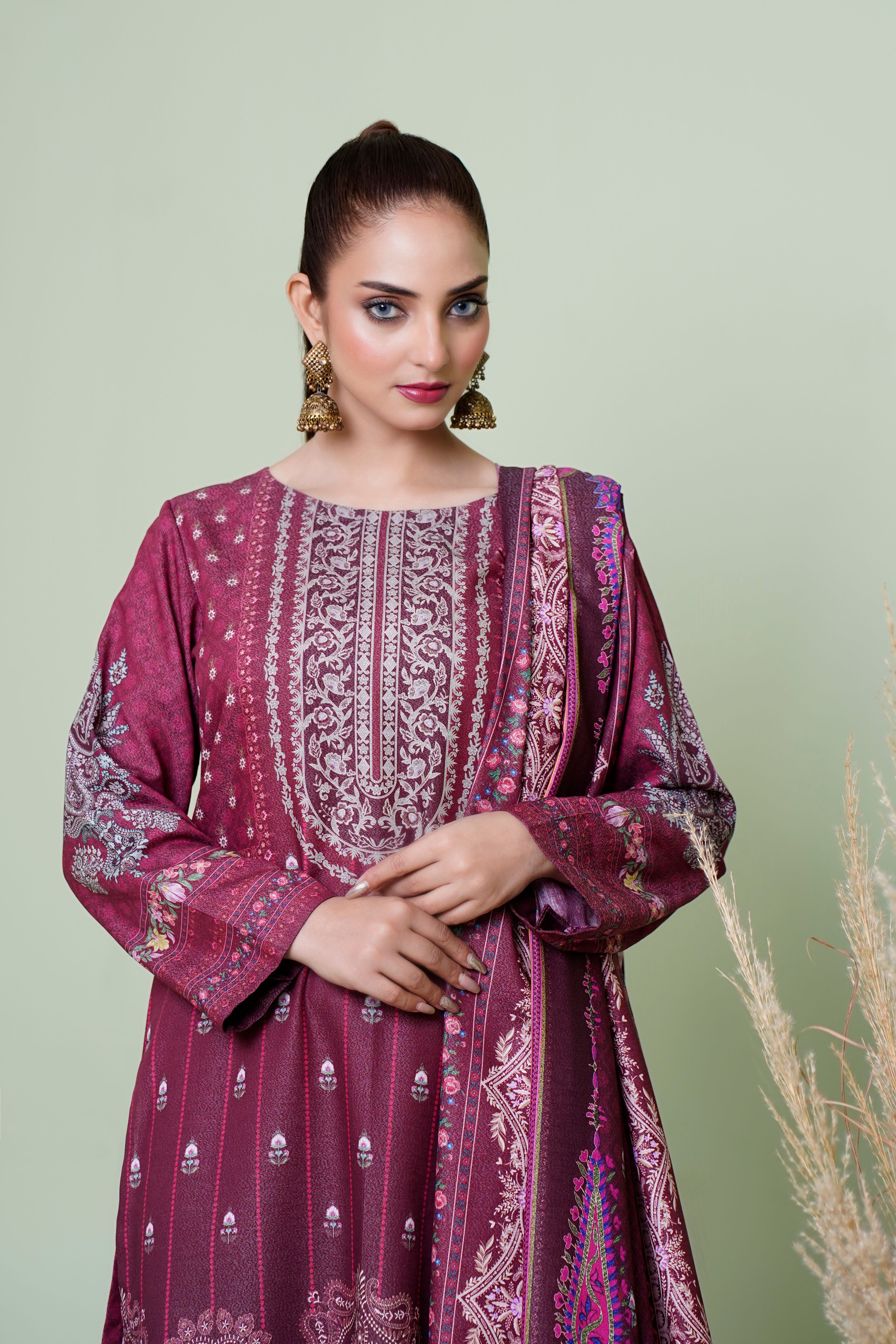 Brunette in Elegant Embroidered Khaddar Dress · Free Stock Photo
