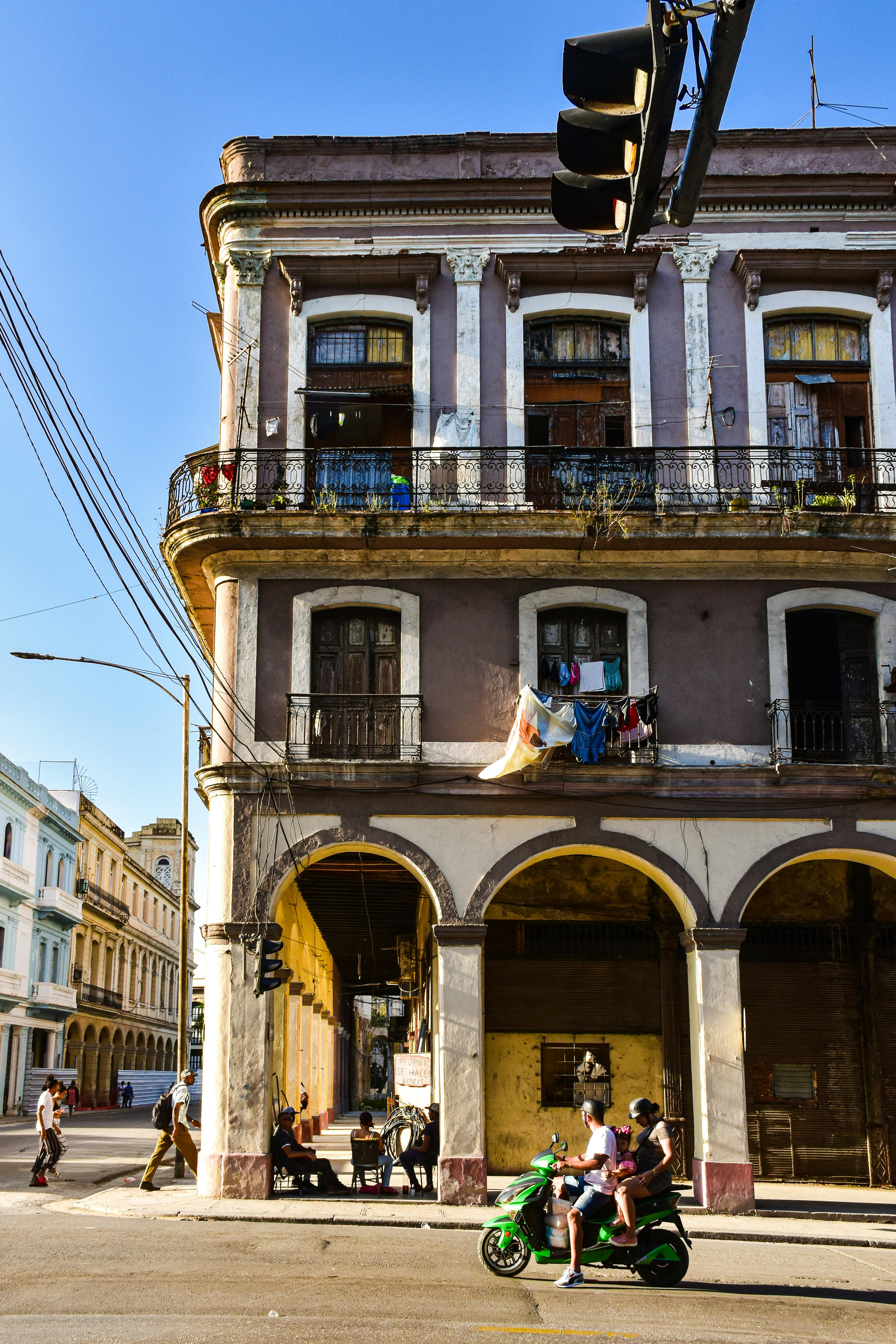 View of a Street and Colonial Apartment Buildings in Havana, Cuba ...