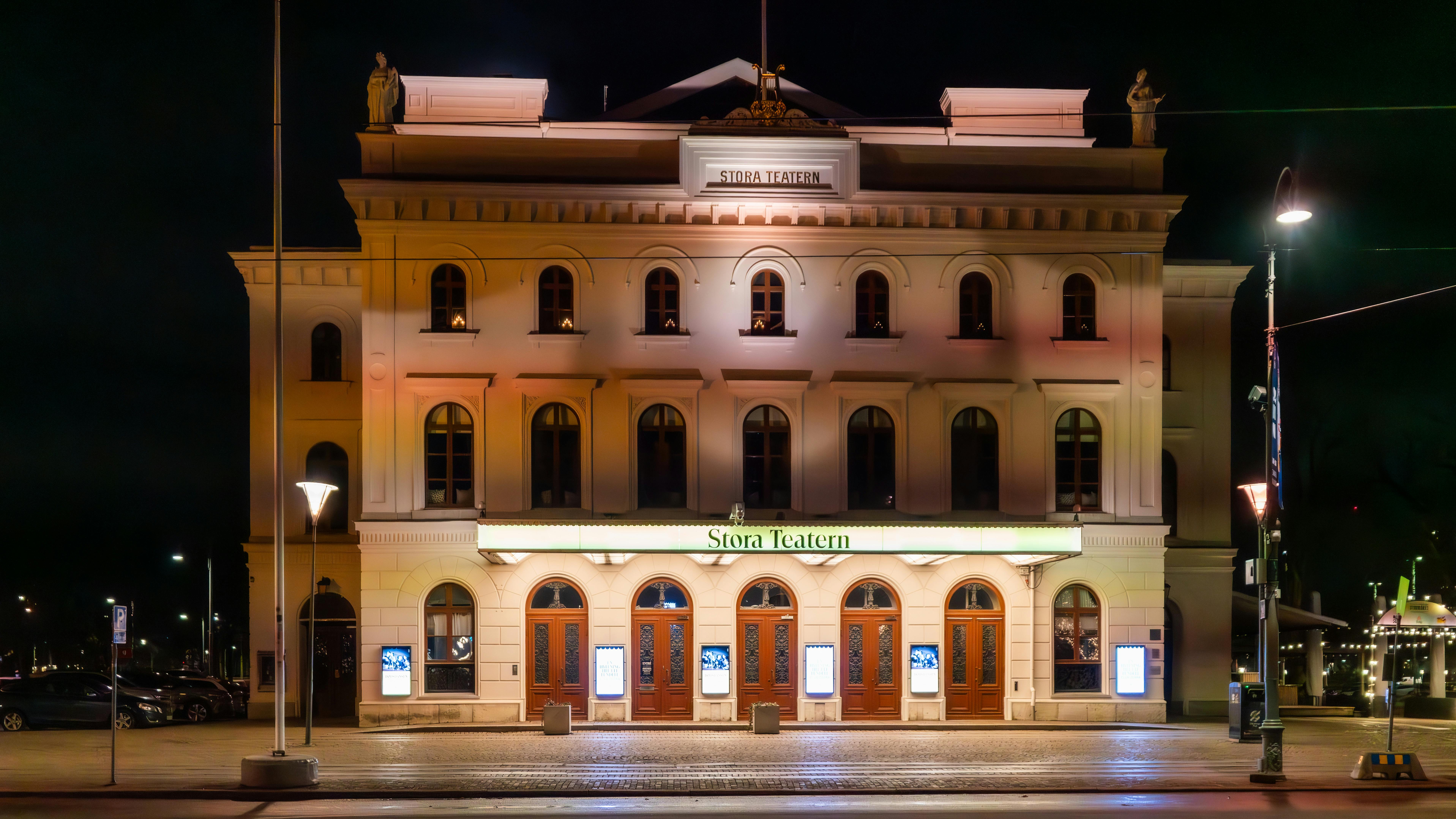 Facade of Stora Teatern at Night in Gothenburg, Sweden · Free Stock Photo